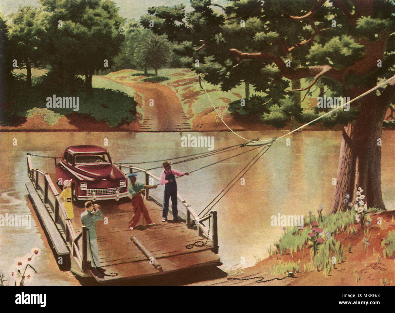 Car carried across River by Old Fashioned Cable Ferry Stock Photo - Alamy