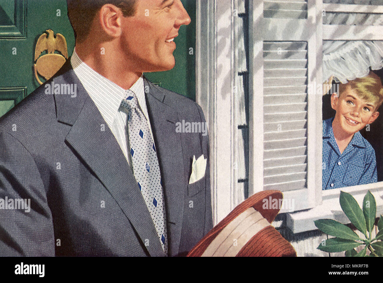 Boy watches Father Leave from Window Stock Photo - Alamy