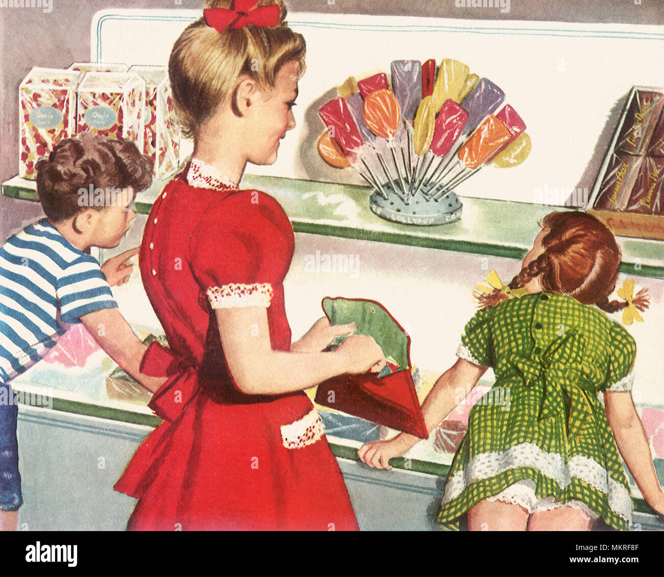 Two Girls and a Boy at a Candy Store Stock Photo - Alamy