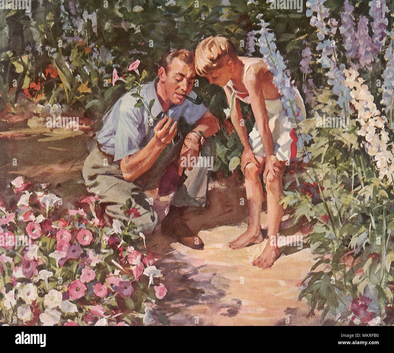 Father and Son examine Flower Roots Stock Photo - Alamy