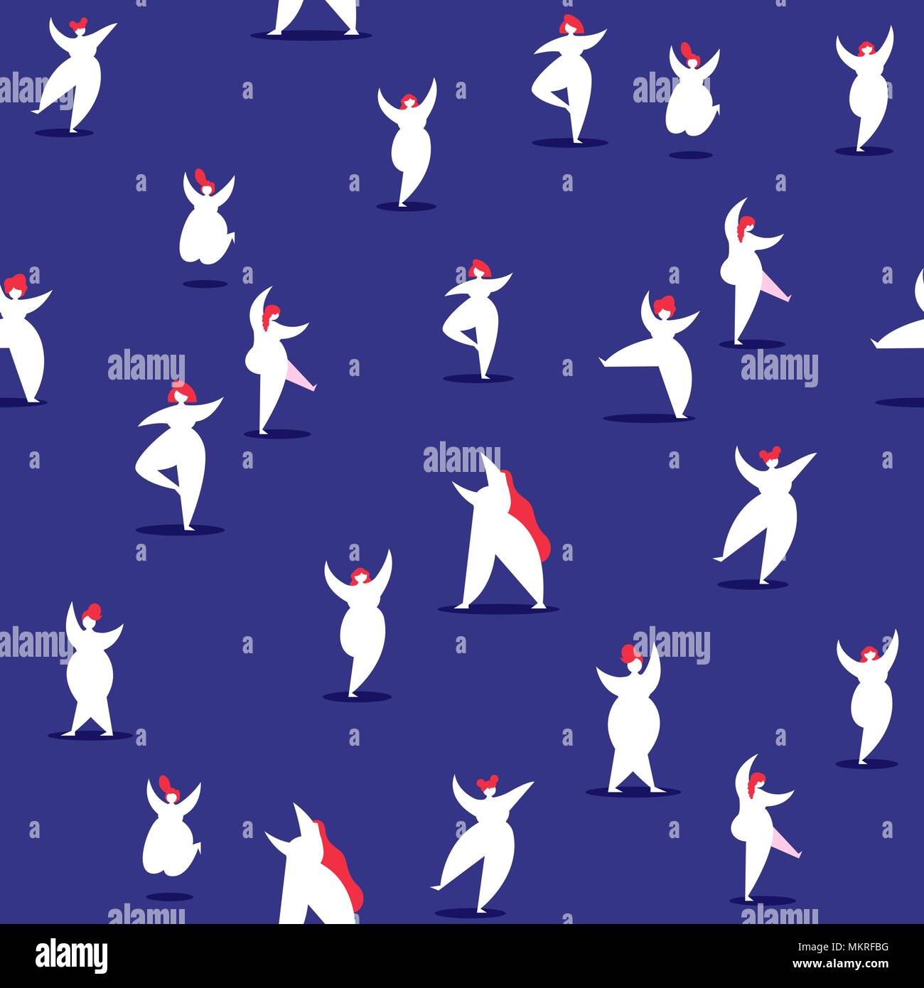 Seamless pattern of girls dancing. Cute curvy women in different poses ...