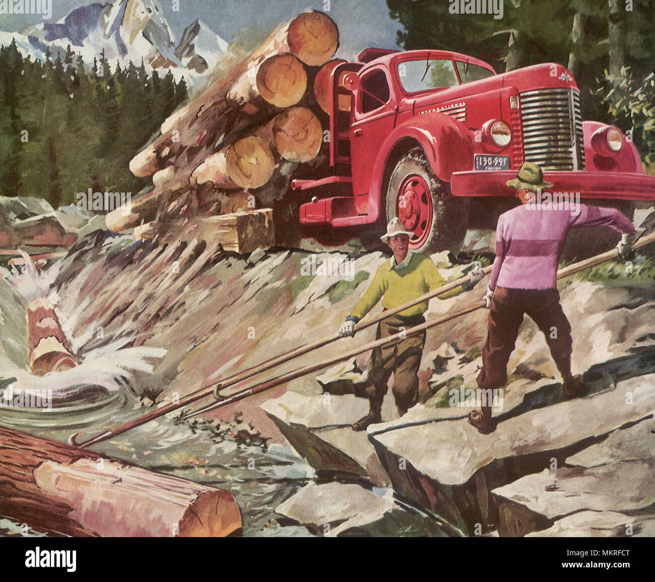 Men retrieving Logs from River Stock Photo - Alamy