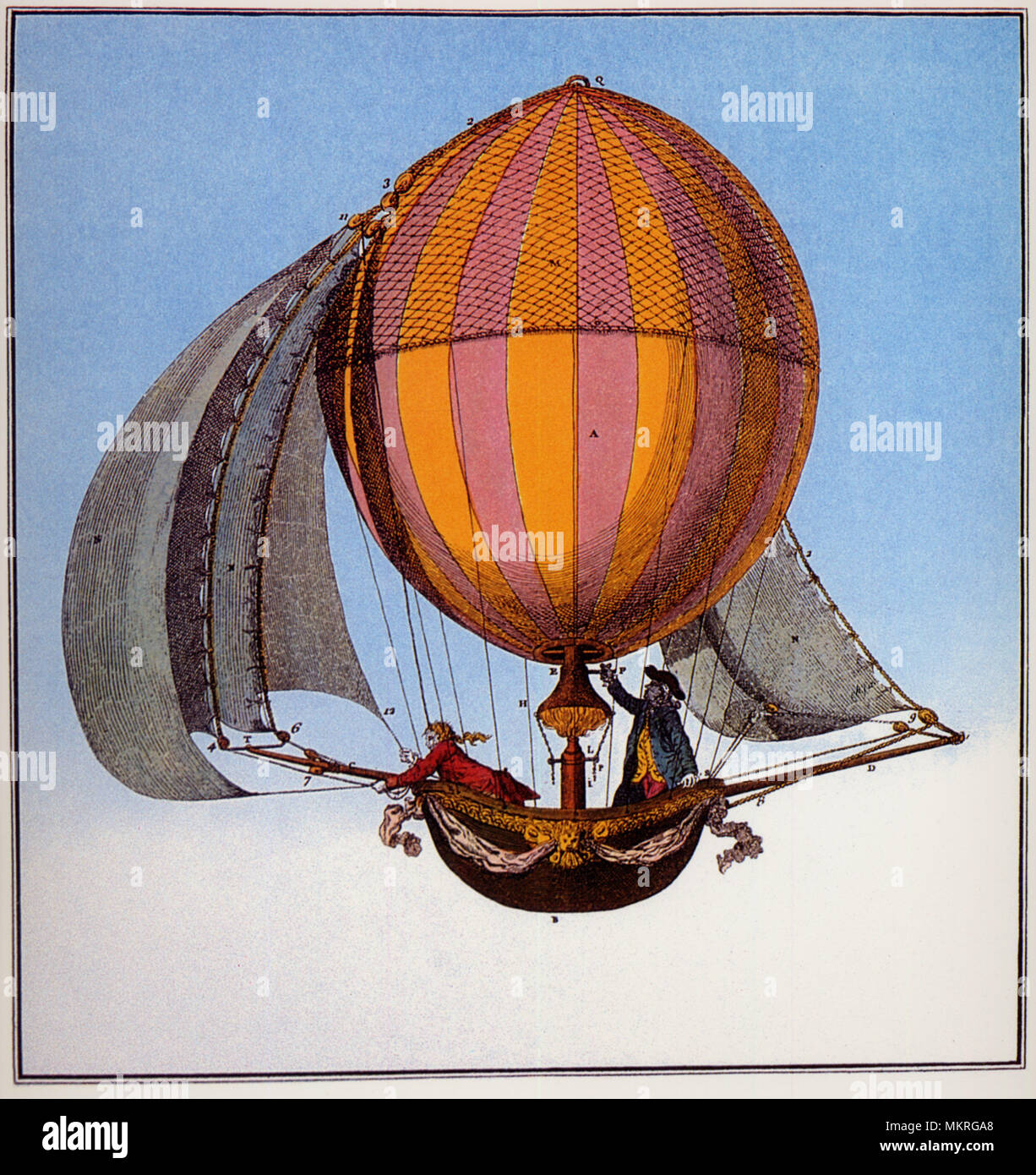 Two men aboard Early Hot Air Balloon Stock Photo - Alamy