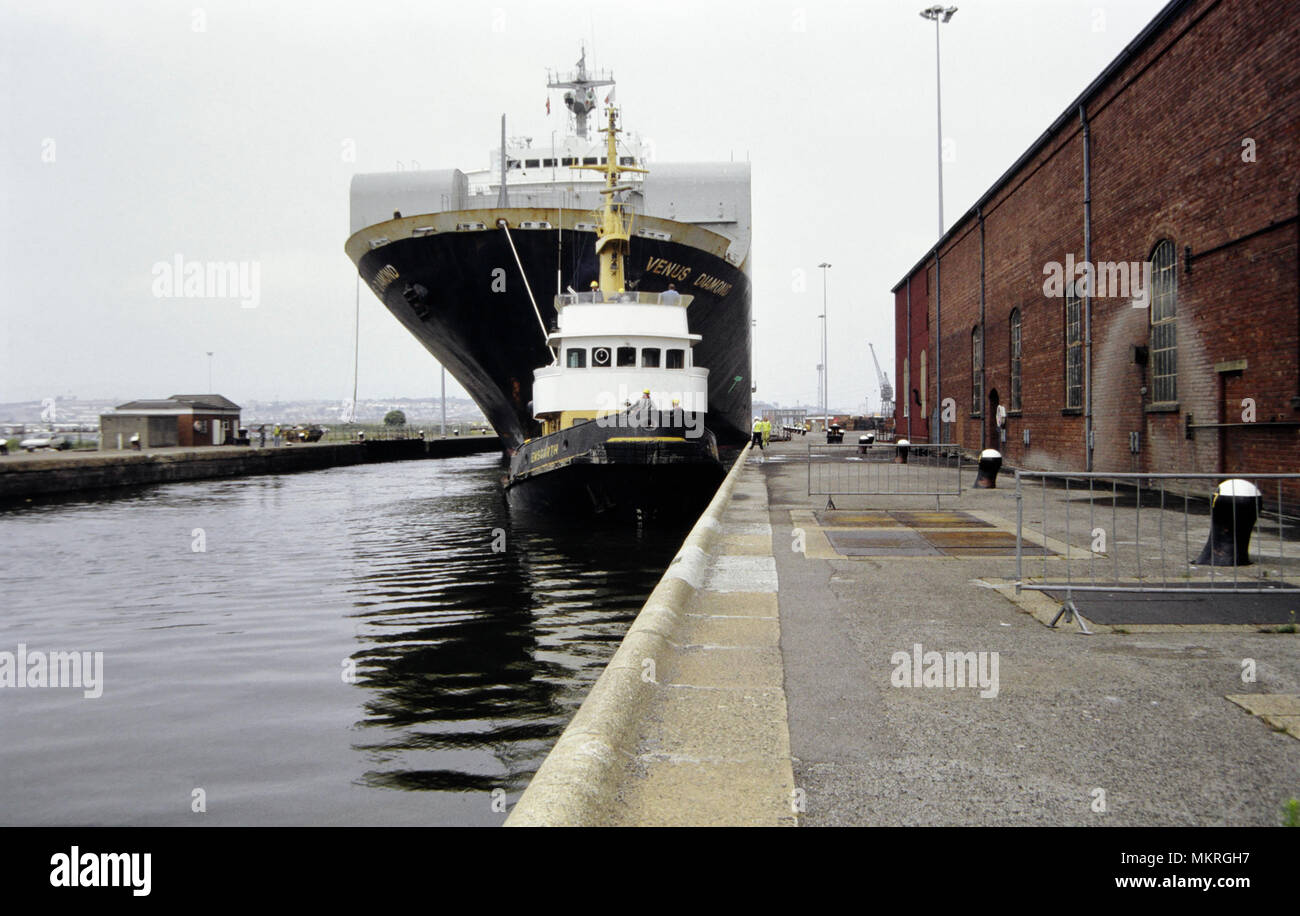 Bulk car carrying ship Venus Diamond leaving Newport Docks spring 1992 ...