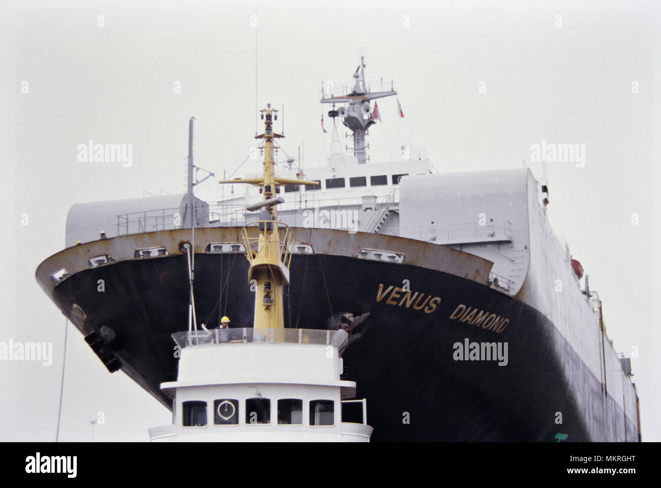 Bulk car carrying ship Venus Diamond leaving Newport Docks spring 1992 ...