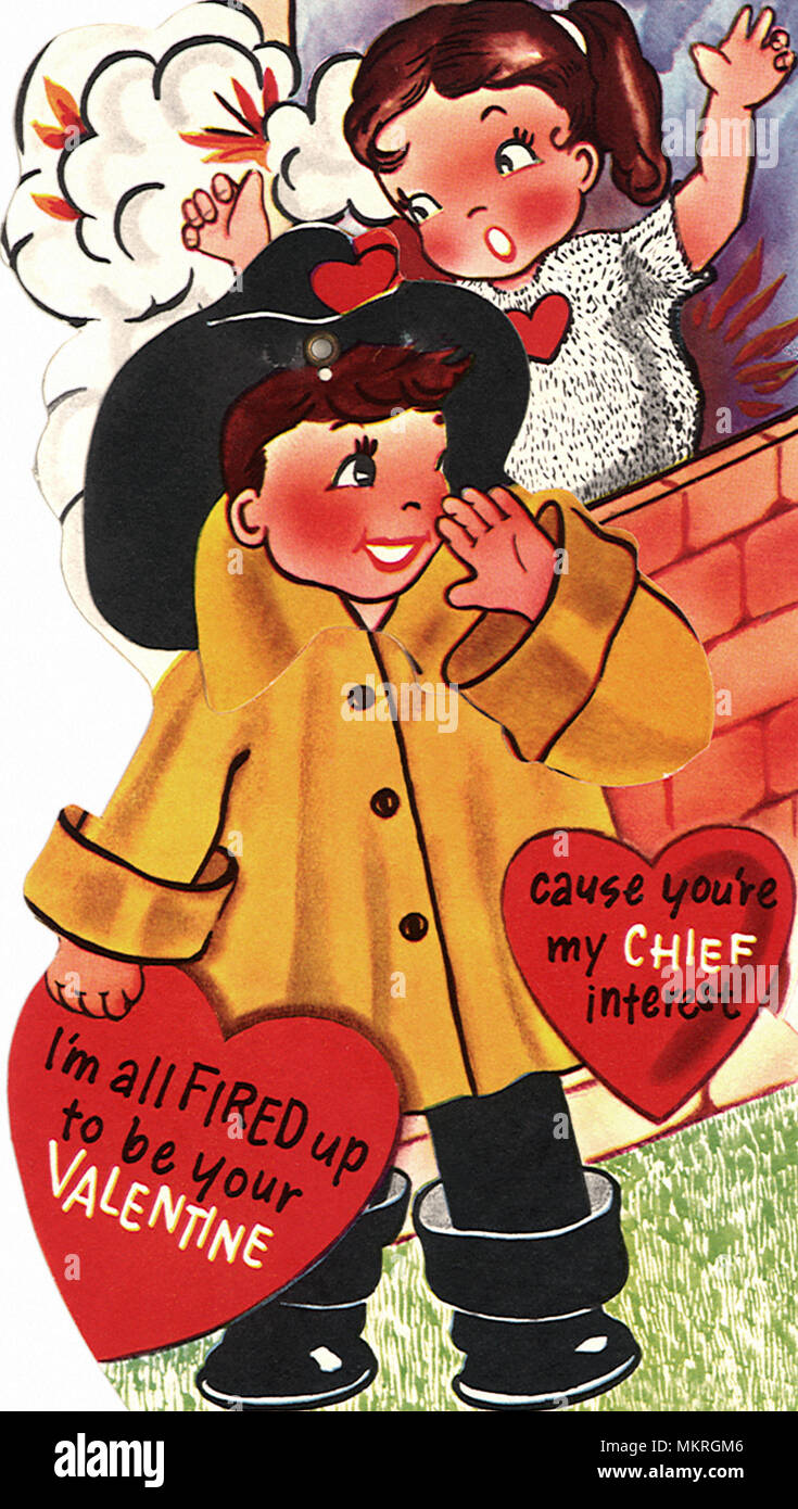 Boy Fireman and Girl Valentine Stock Photo - Alamy