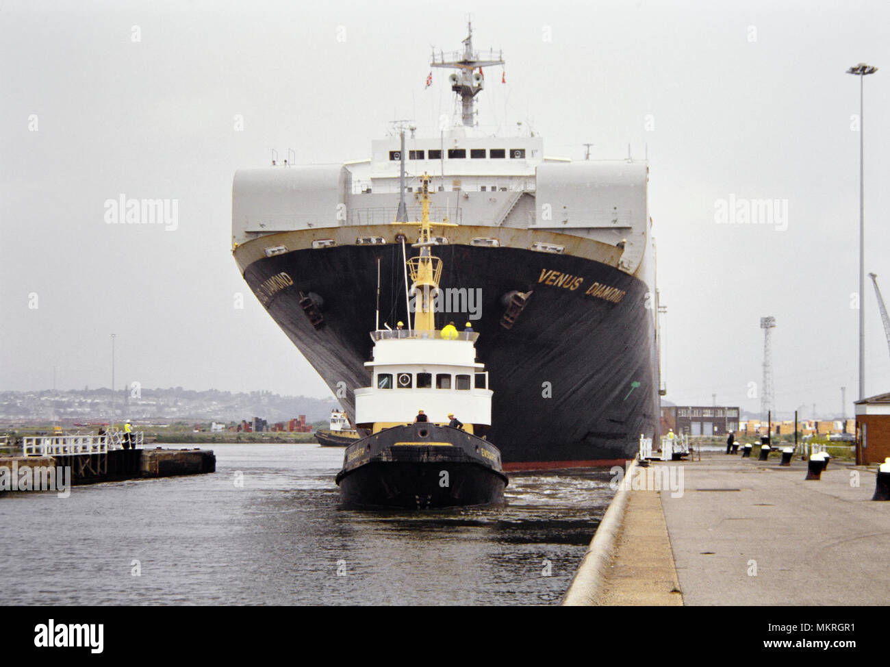 Bulk car carrier ship Venus Diamond leaving Newport Docks spring 1992 ...