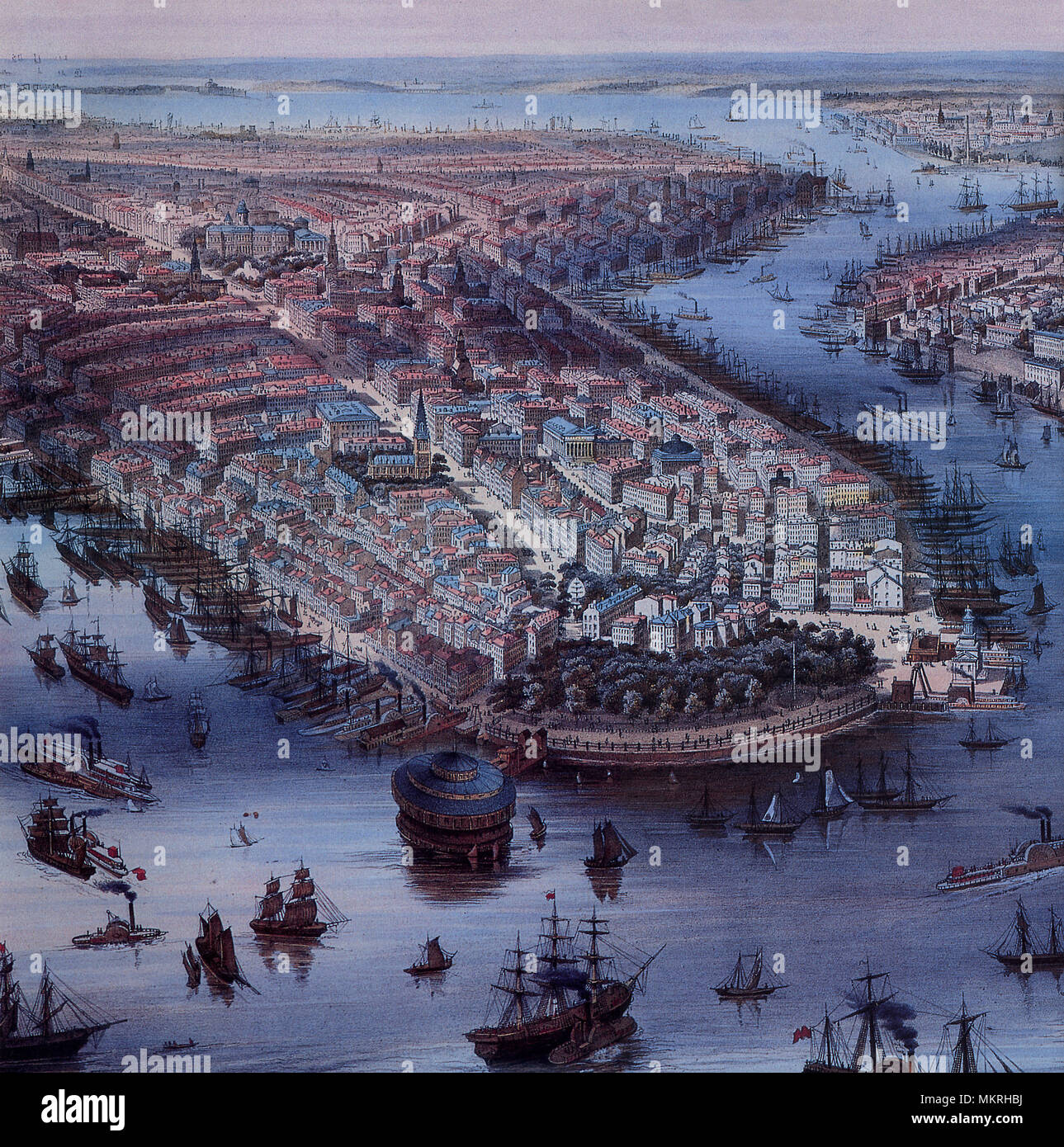 View of New York City 1849 and Waterways Stock Photo - Alamy