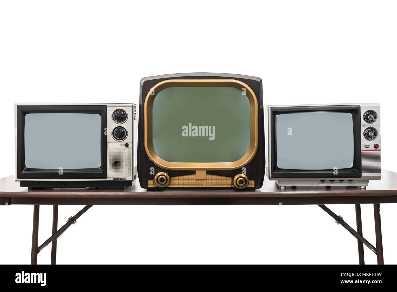 Three vintage televisions isolated on white with clipping path Stock ...