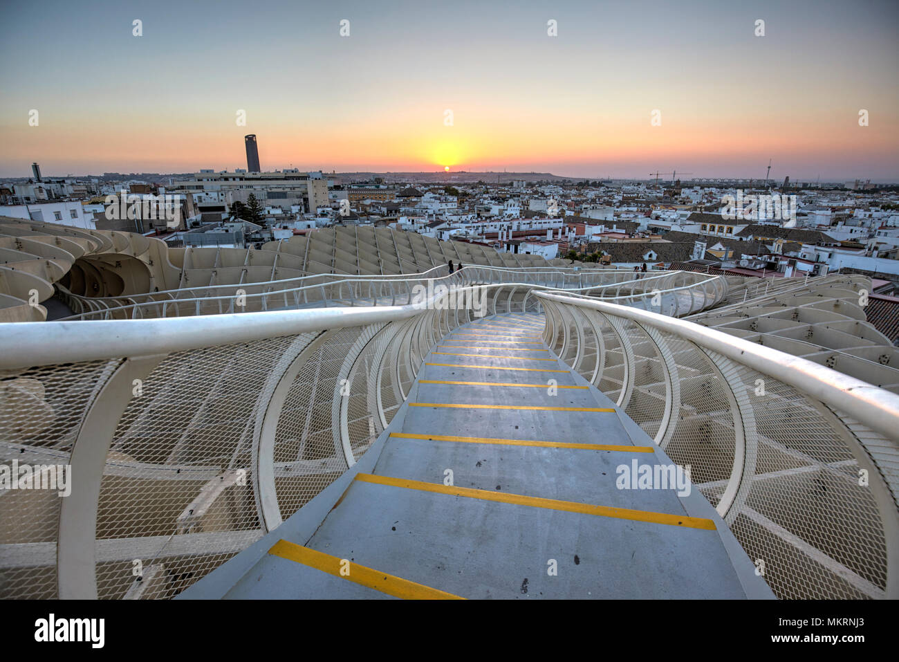 The terrace of the wooden structure of the Metropol Parasol in Seville ...