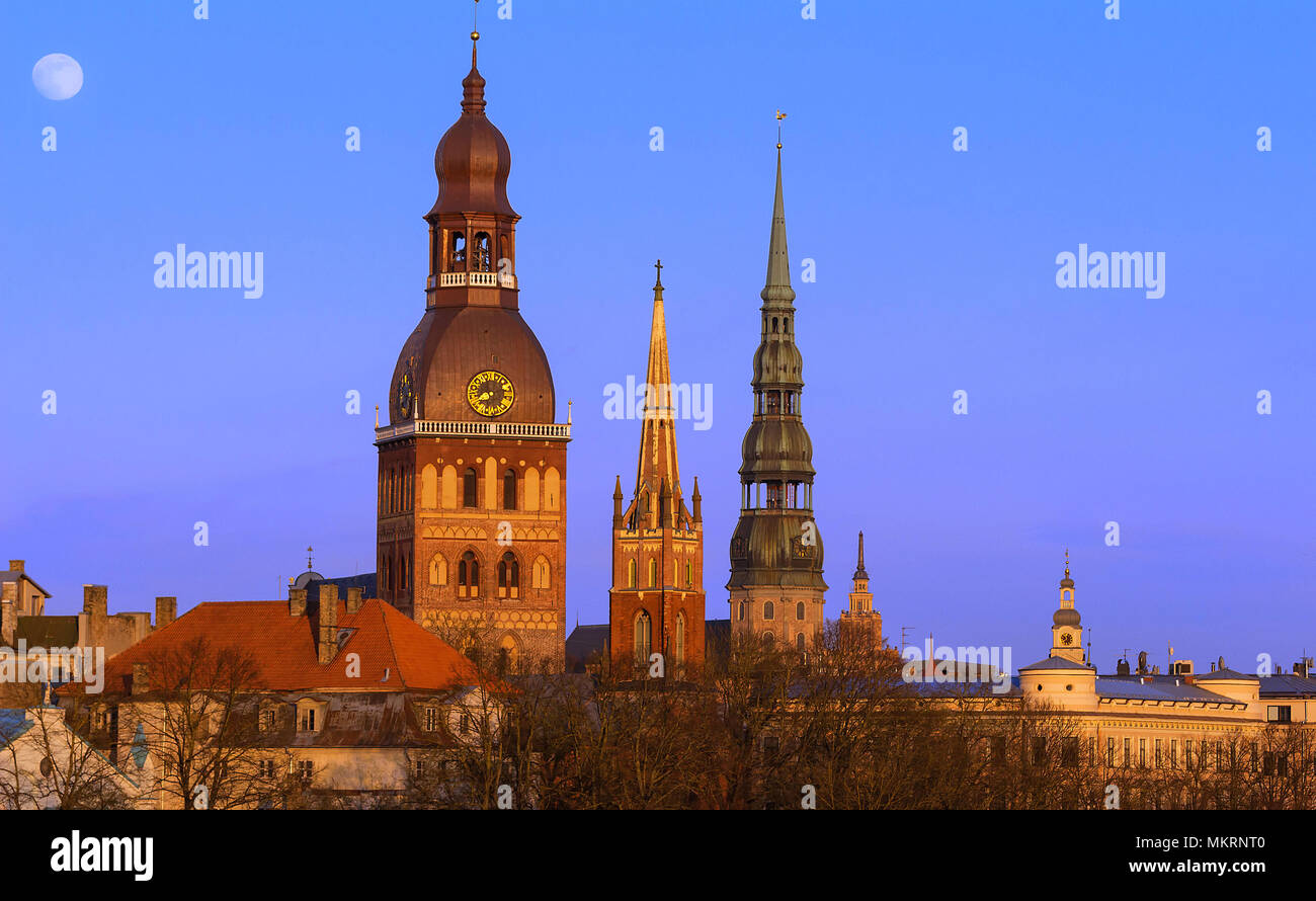 Medieval churches in historical center of old Riga - the capital of ...