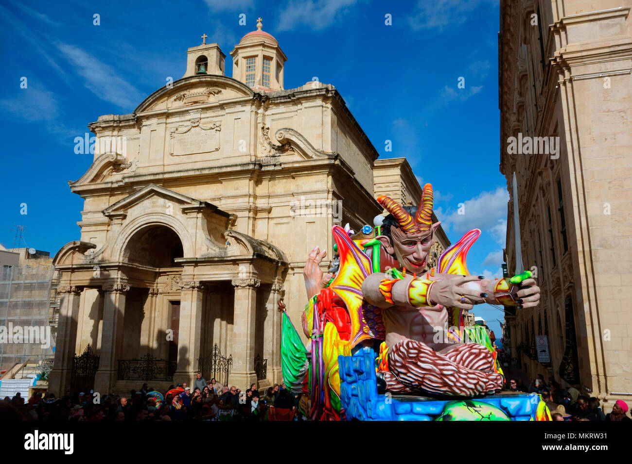 Carnival float in front of the Church of St Catherine of Italy ...