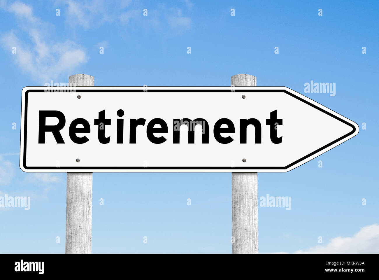 Retirement signpost direction blue sky Stock Photo - Alamy