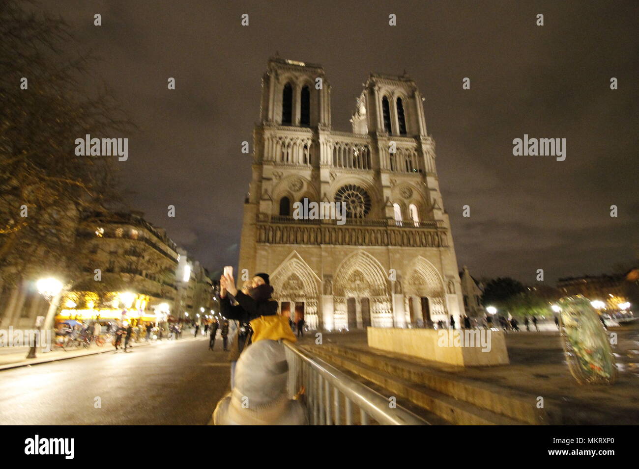 The Cathedral of Notre Dame in Paris, France in night. Notre Dame de ...