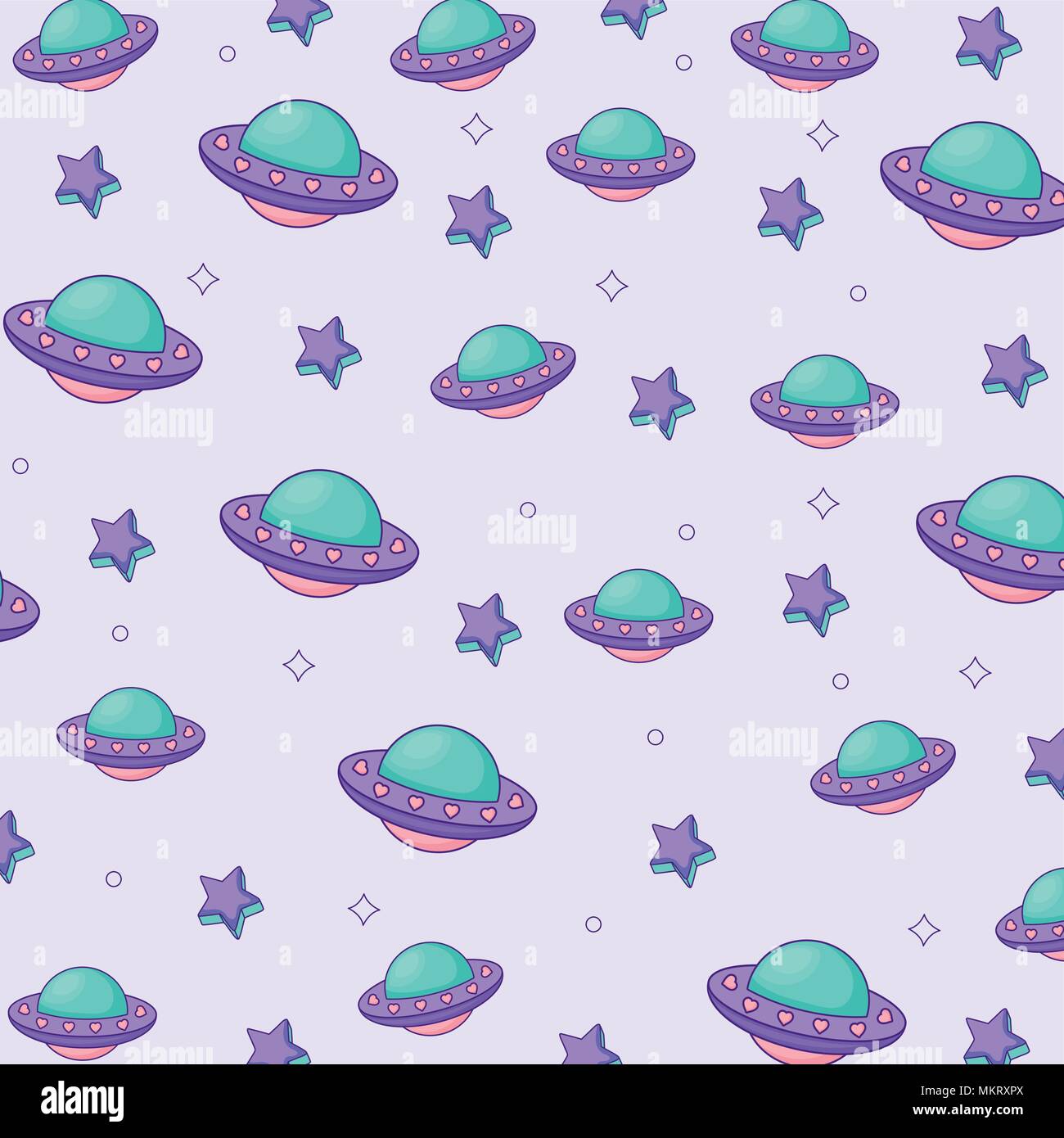 background with ufo and stars pattern, colorful design. vector ...