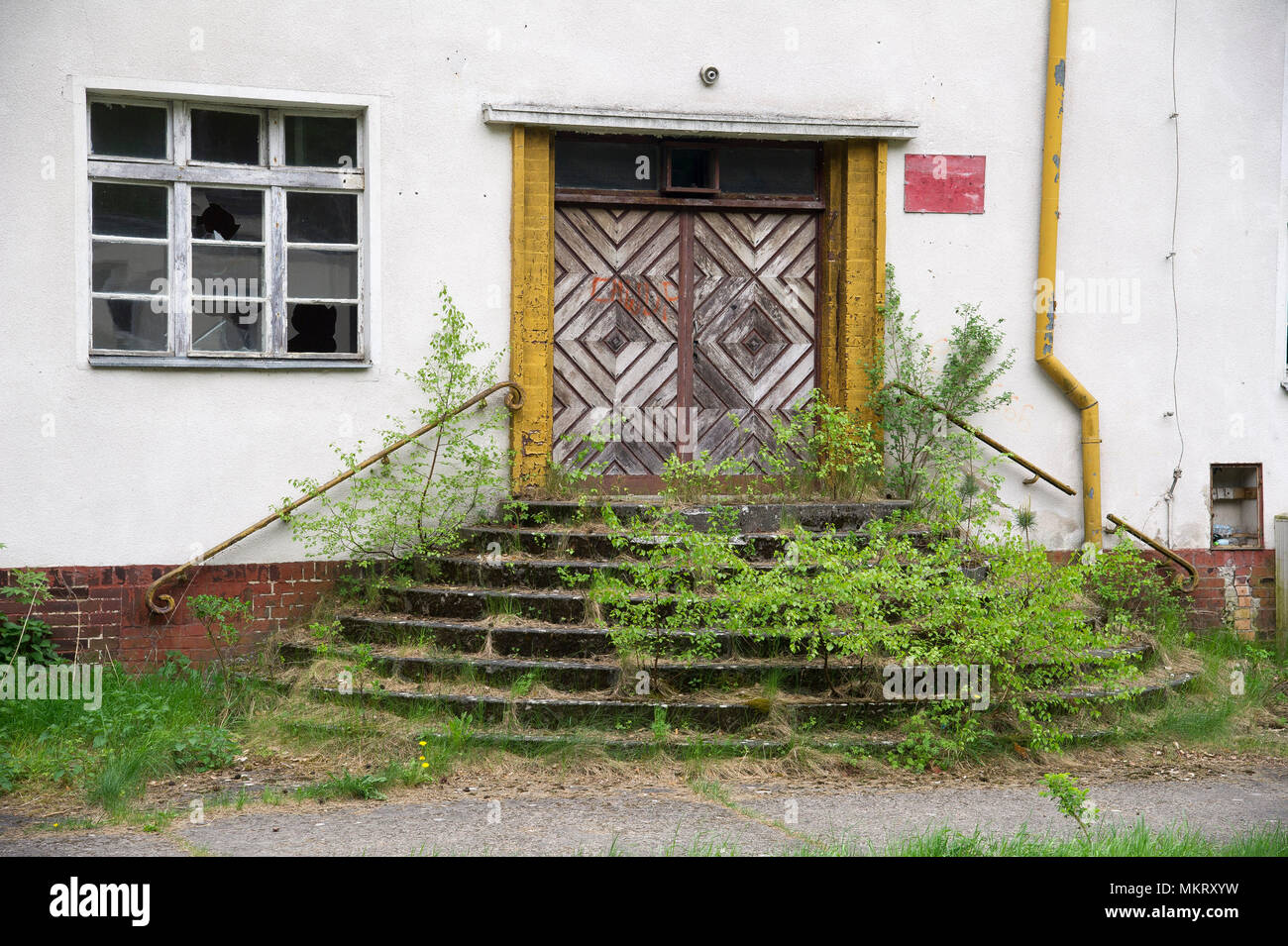 Ruined house in the former Nazi German military base, used from 1957 to ...