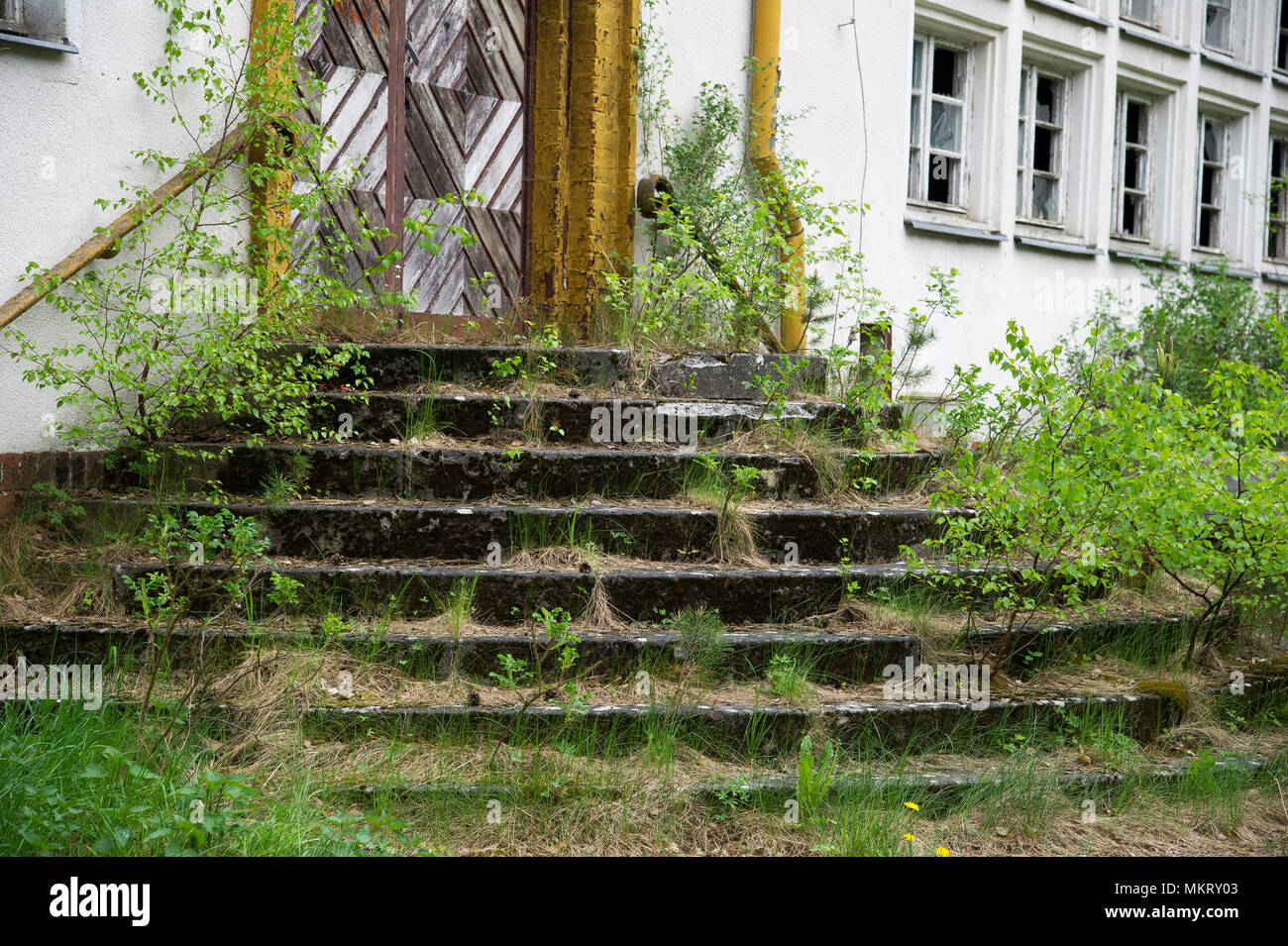 Ruined house in the former Nazi German military base, used from 1957 to ...