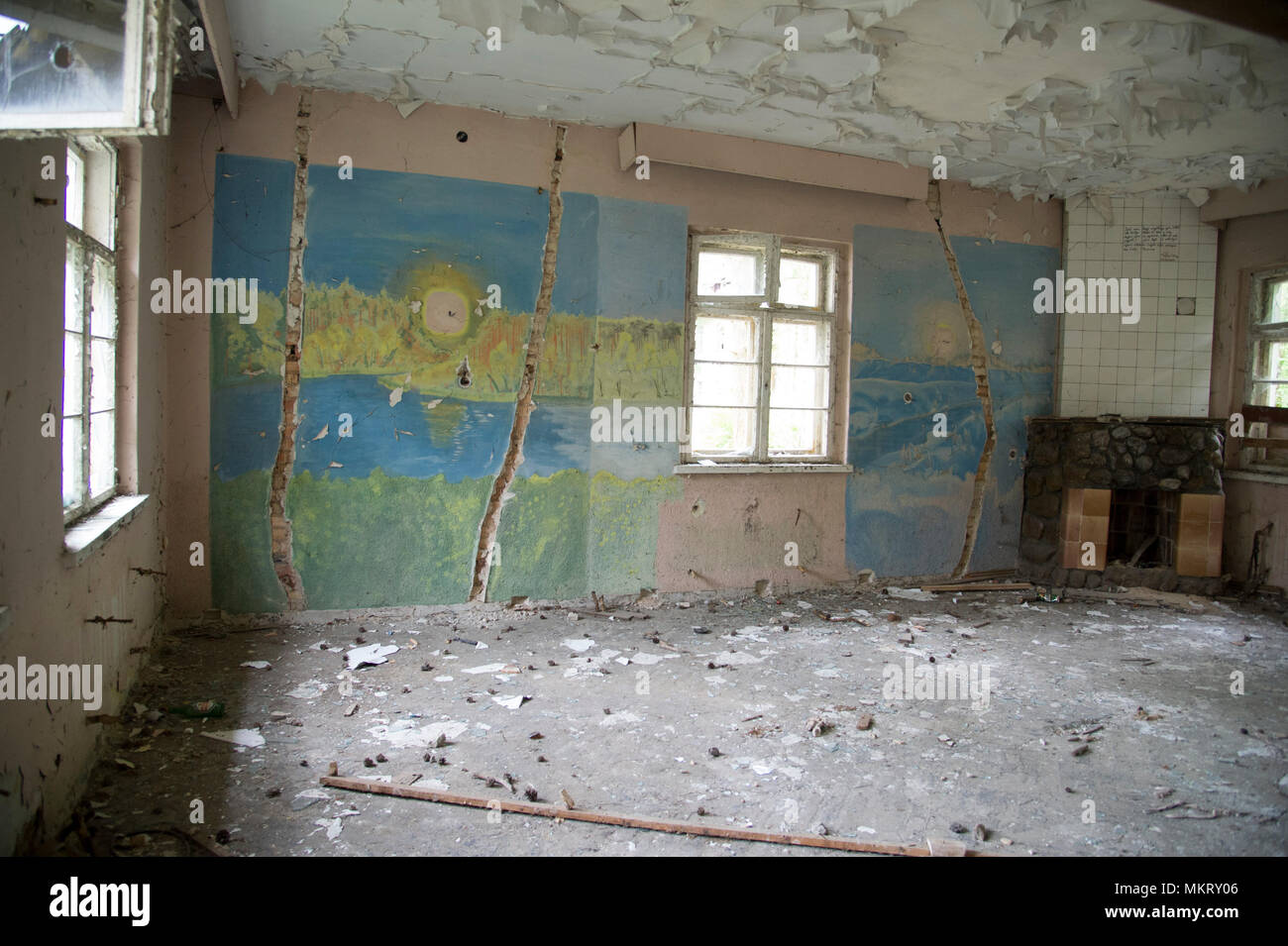 Ruined house in the former Nazi German military base, used from 1957 to ...