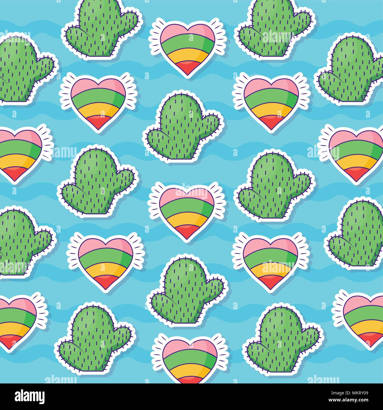 pattern of hearts and cactus, colorful design. vector illustration ...