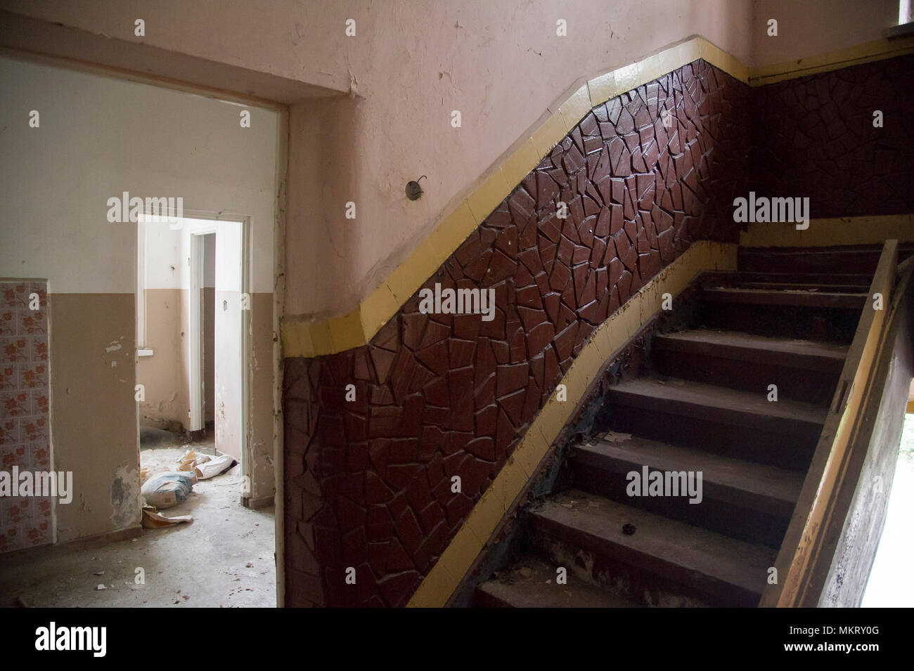 Ruined house in the former Nazi German military base, used from 1957 to ...