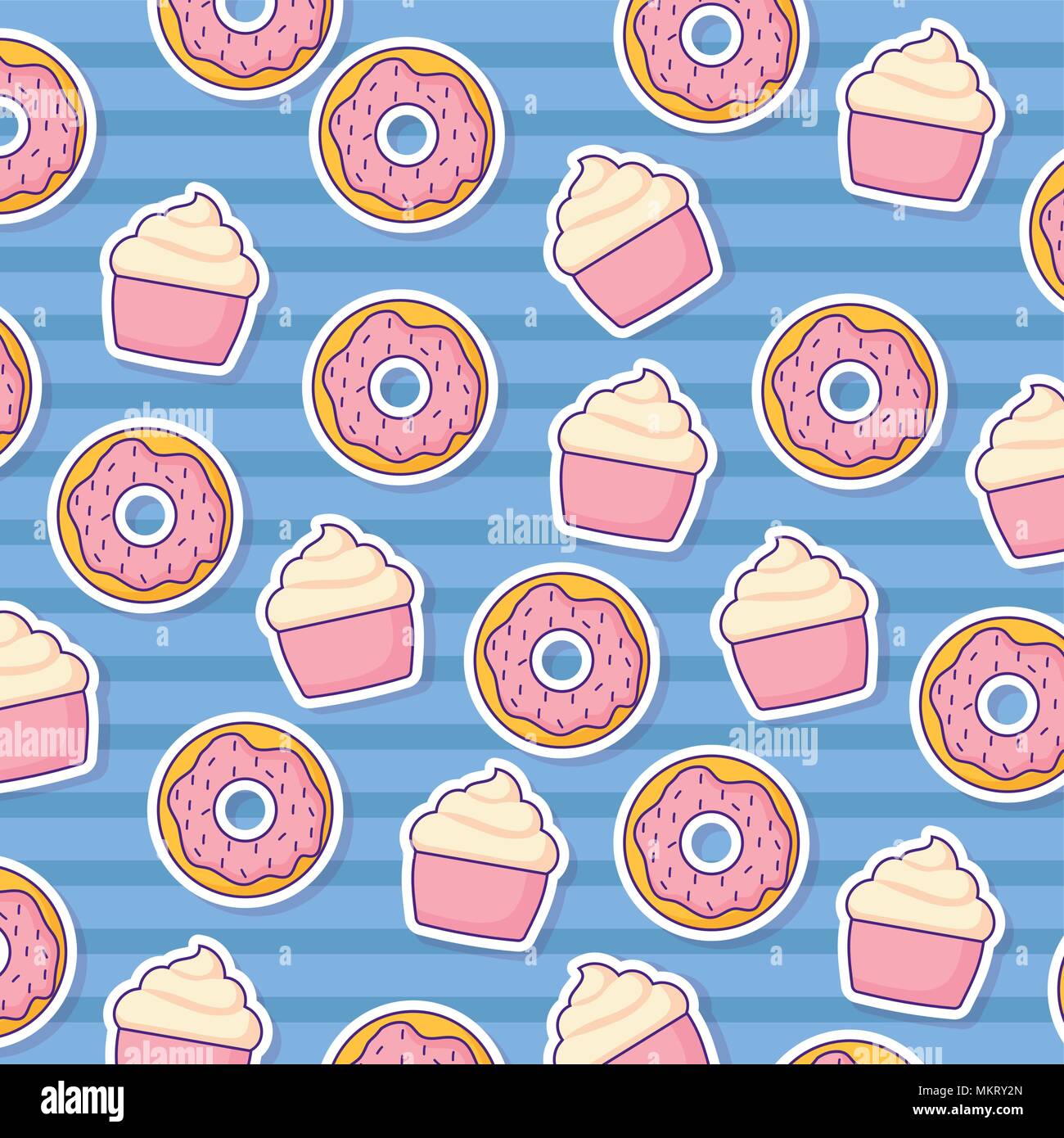 background with donuts and muffins pattern, colorful design. vector ...