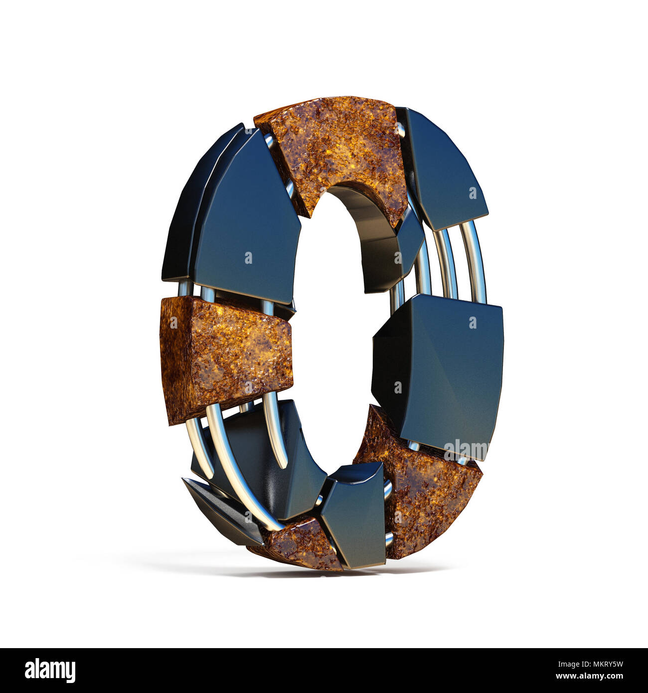 Black brown fracture font number 0 ZERO 3D rendering illustration ...