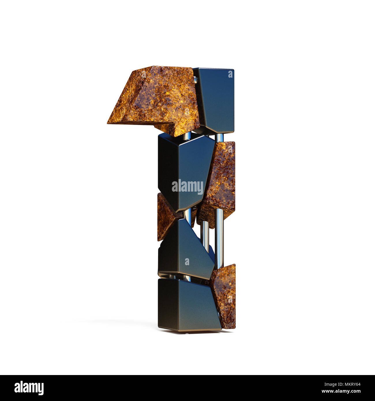 Black brown fracture font number 1 ONE 3D rendering illustration ...