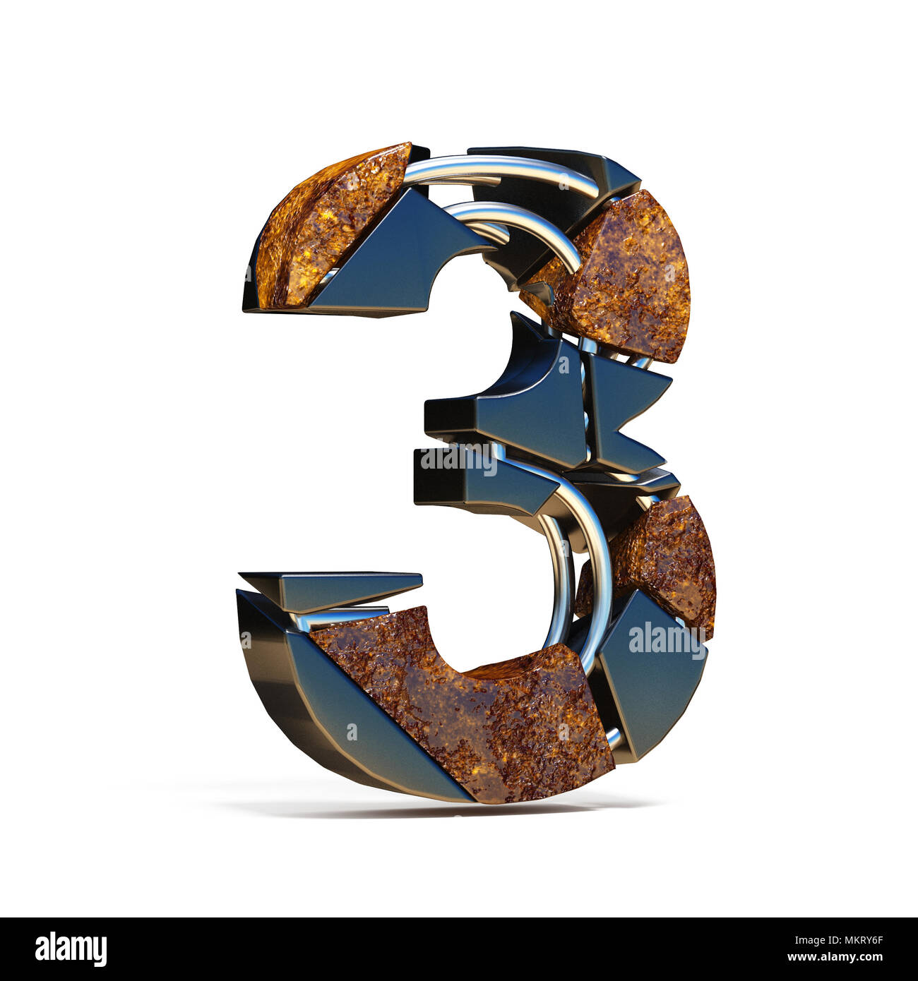 Black brown fracture font number 3 THREE 3D rendering illustration ...