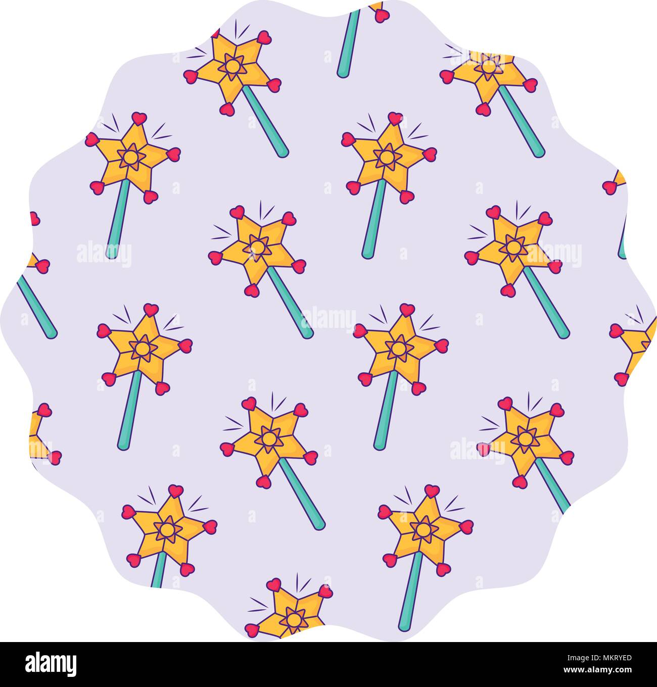 circular frame with magic wand pattern, colorful design. vector ...