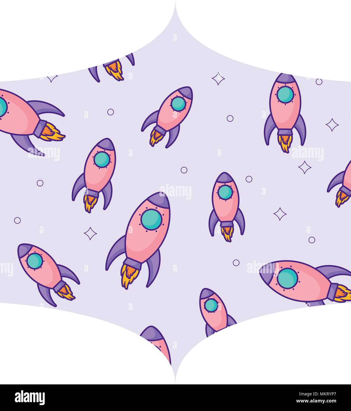 decorative frame with space rockets pattern over white background ...