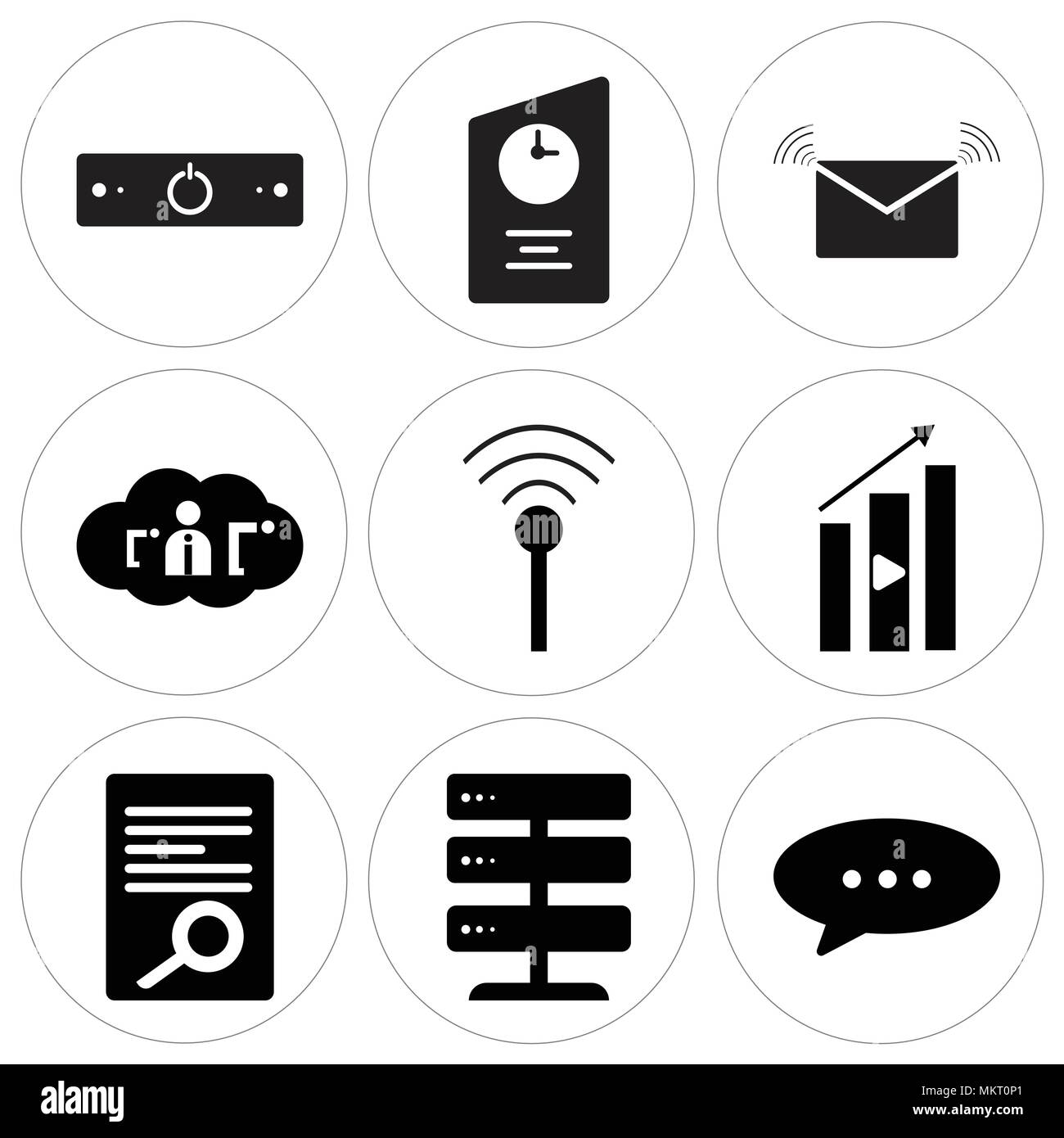 Set Of 9 simple editable icons such as Chat, Data server, Document view ...
