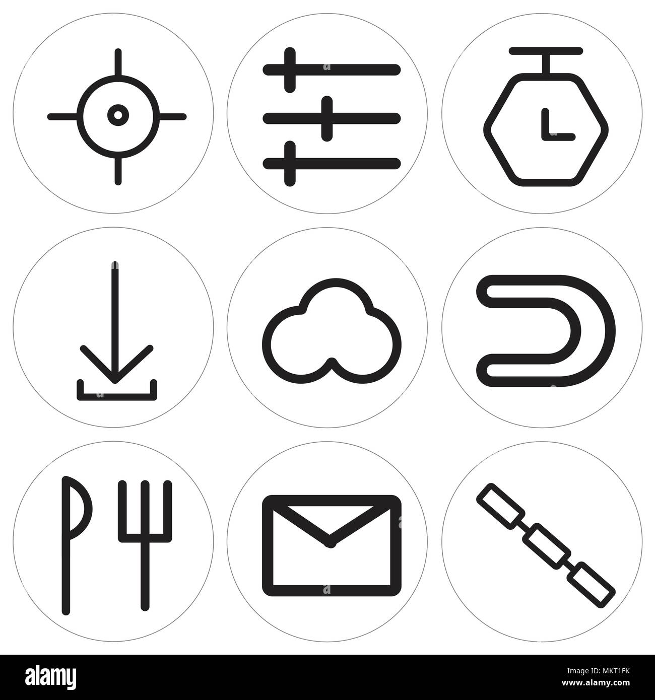 Set Of 9 Simple Editable Icons Such As Link Envelope Cutlery Magnet