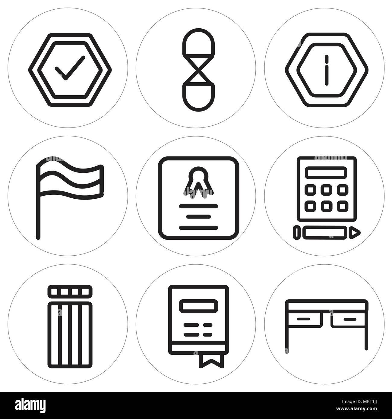 Set Of 9 Simple Editable Icons Such As Table Notebook Building Calculator Certificate Flag
