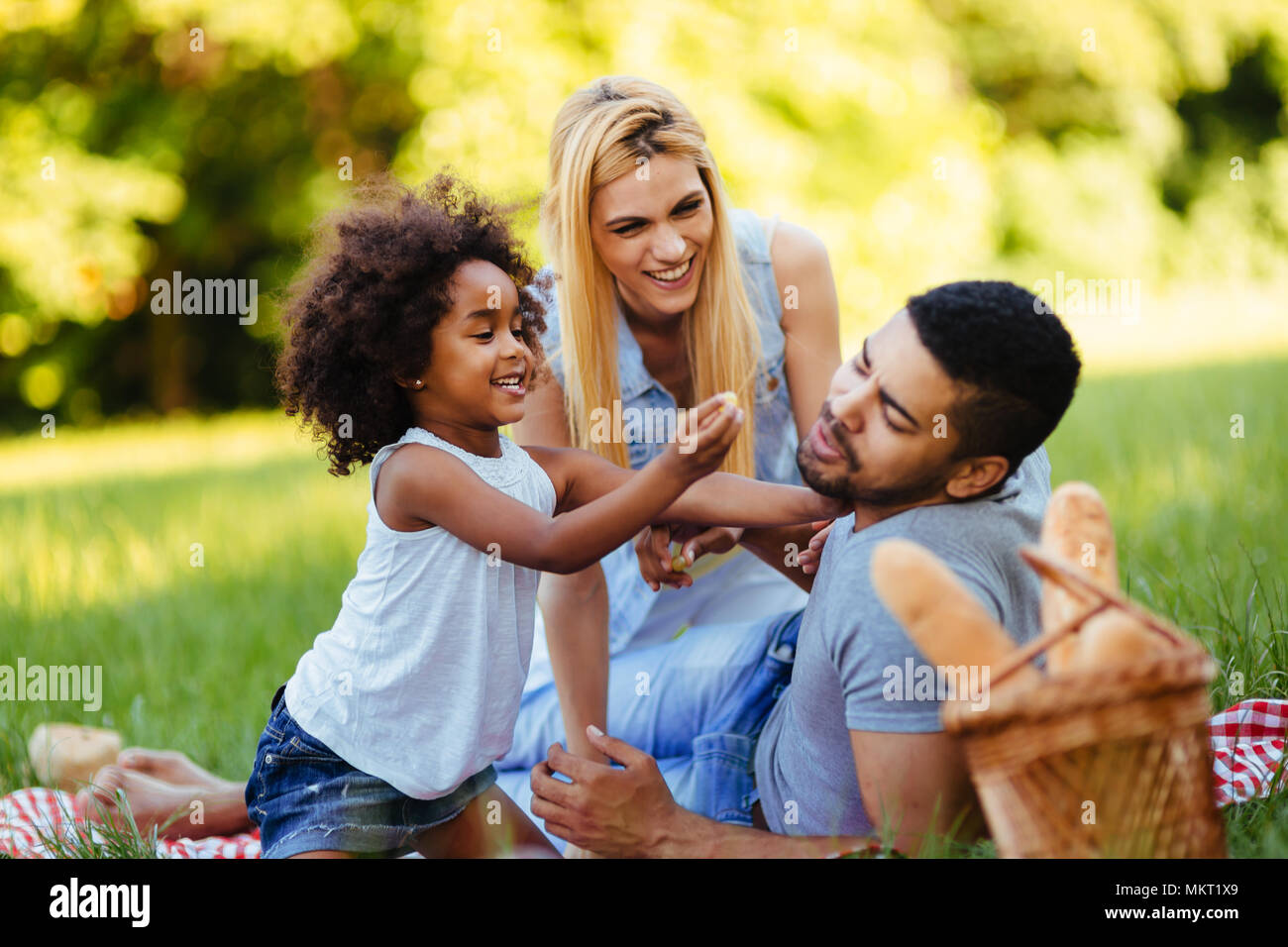 Happy family having fun time on picnic Stock Photo - Alamy