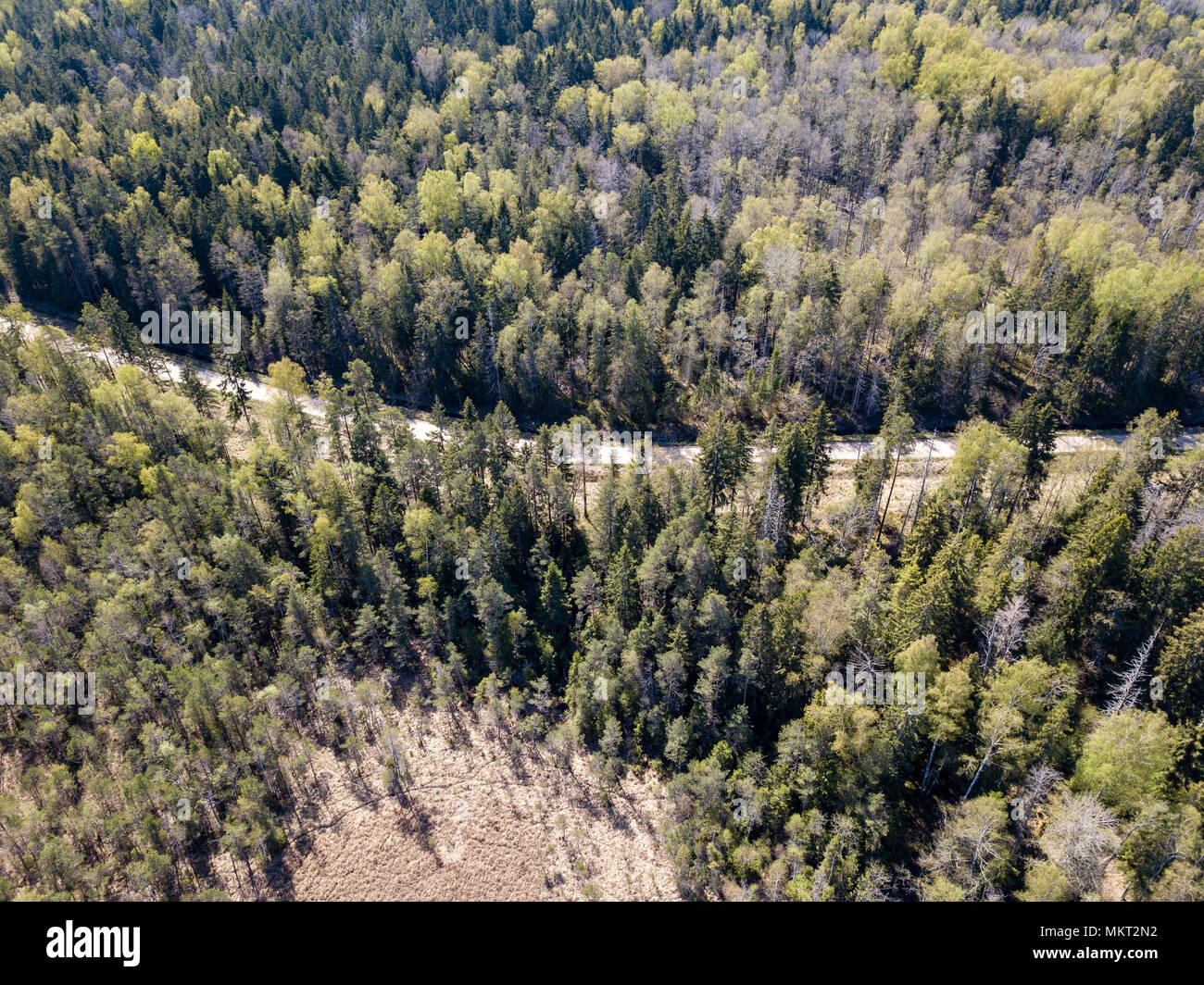 drone image. aerial view of rural area with fields and forests and ...