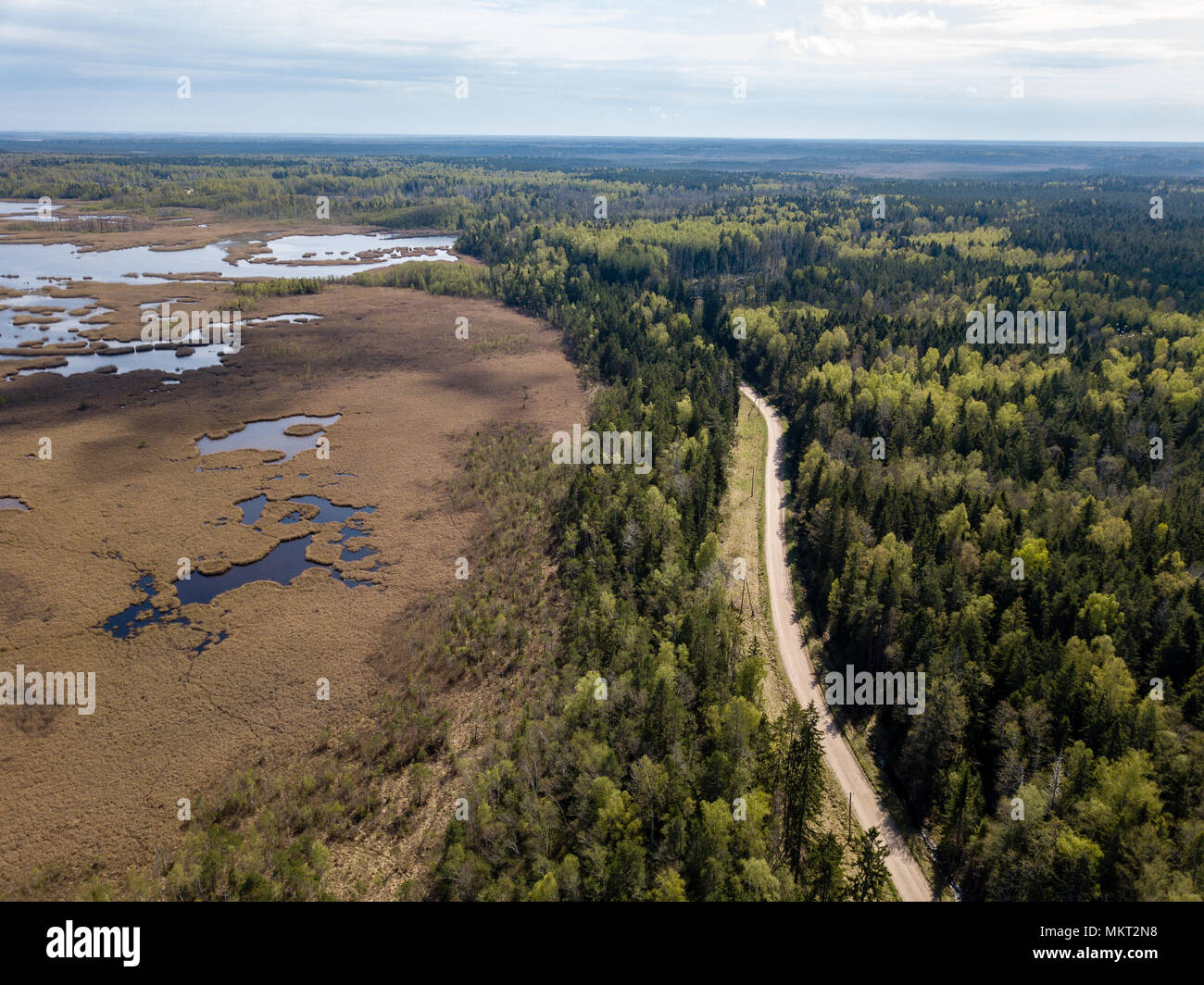 drone image. aerial view of rural area with fields and forests and ...