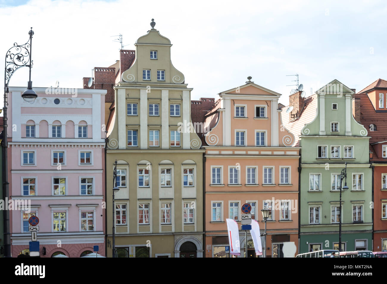 Refurbished buildings. Facades of buildings around the market square ...
