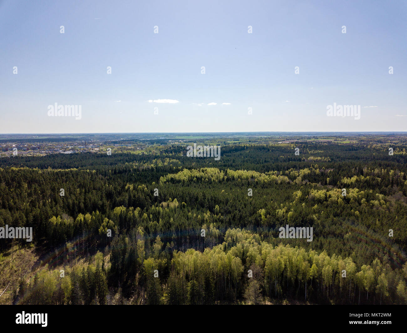 drone image. aerial view of rural area with fields and forests in ...