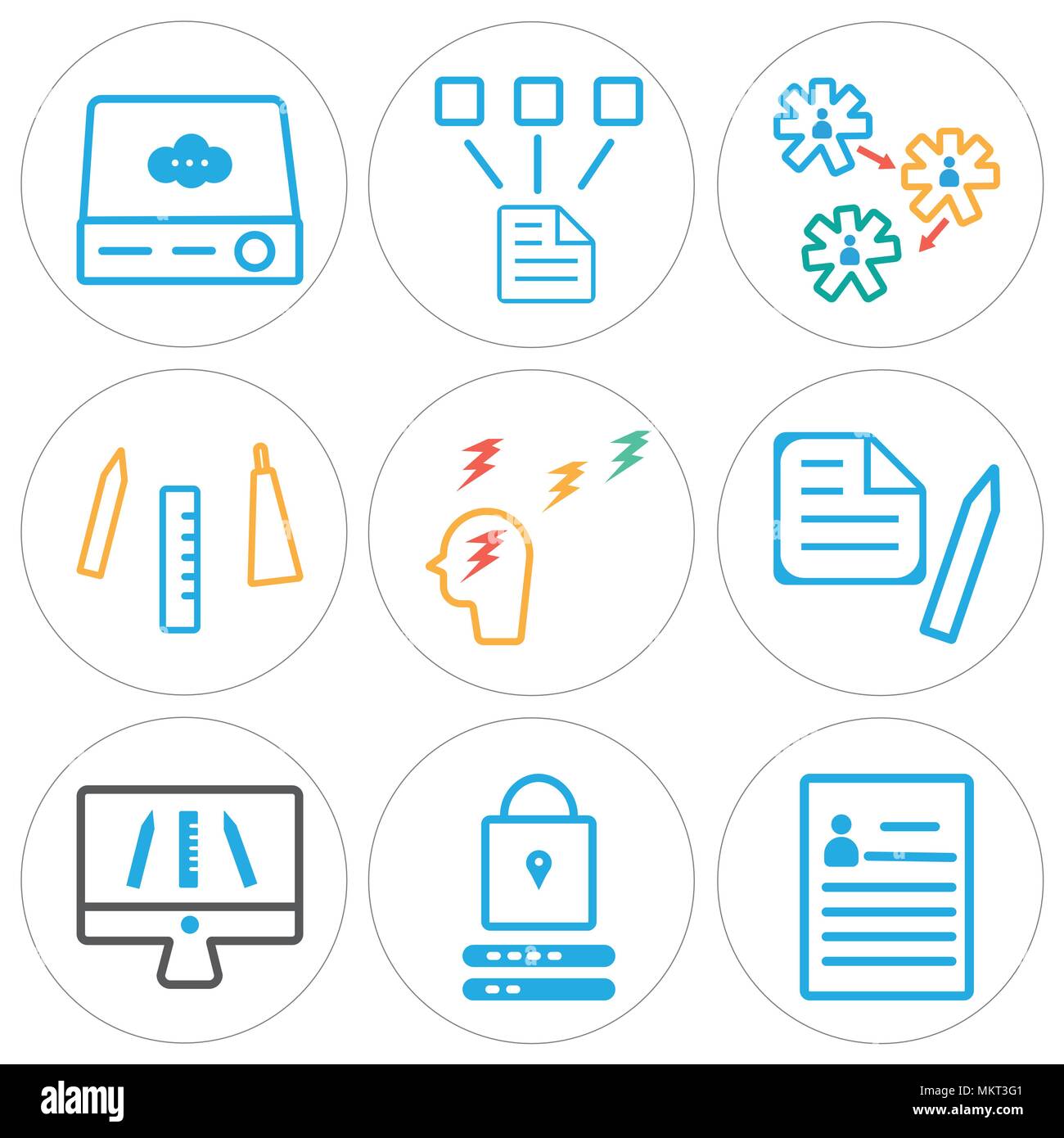Set Of 9 Simple Editable Icons Such As Curriculum Password Monitor