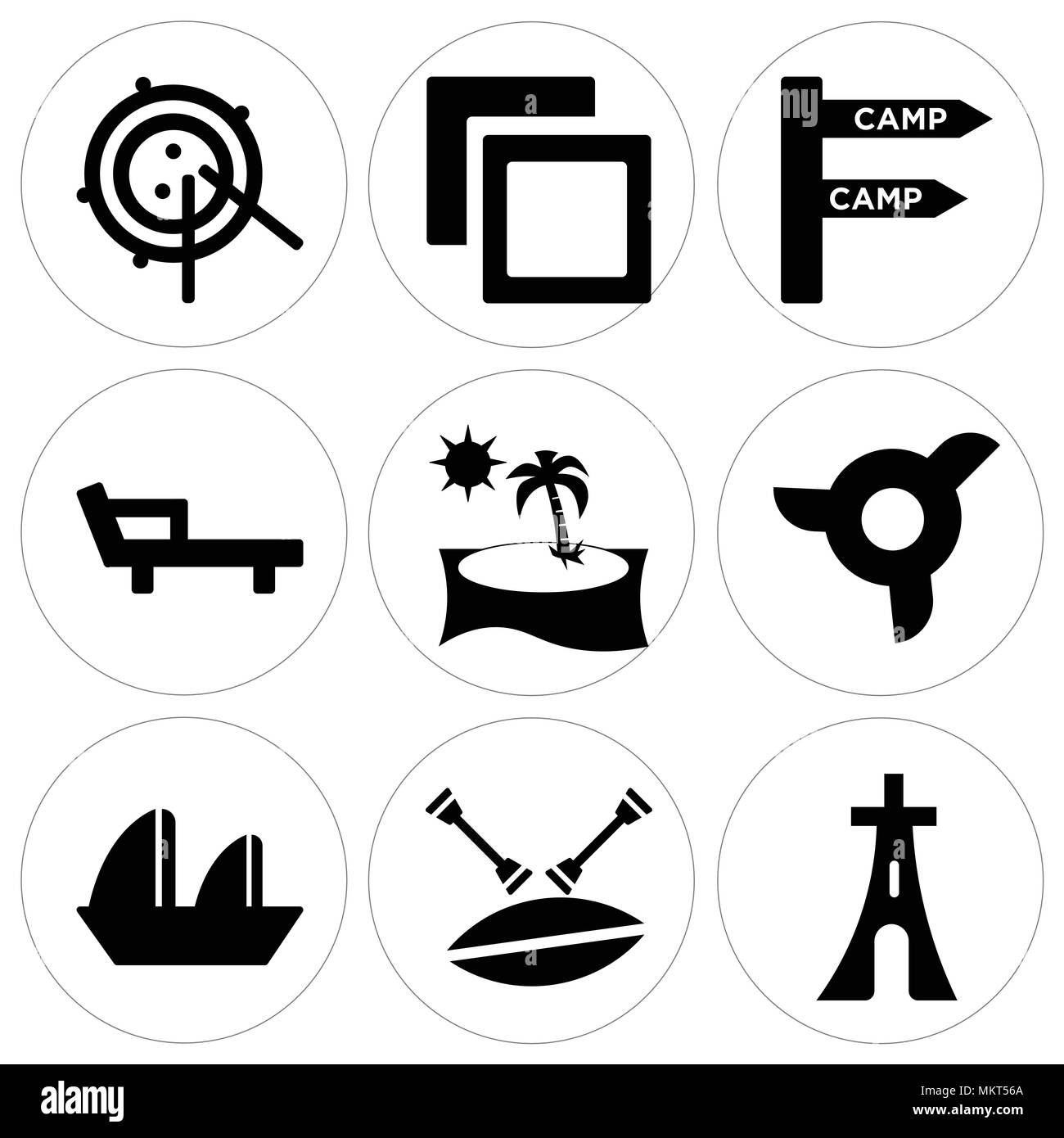 Set Of 9 simple editable icons such as Eiffel tower, Canoe, Sailboat ...