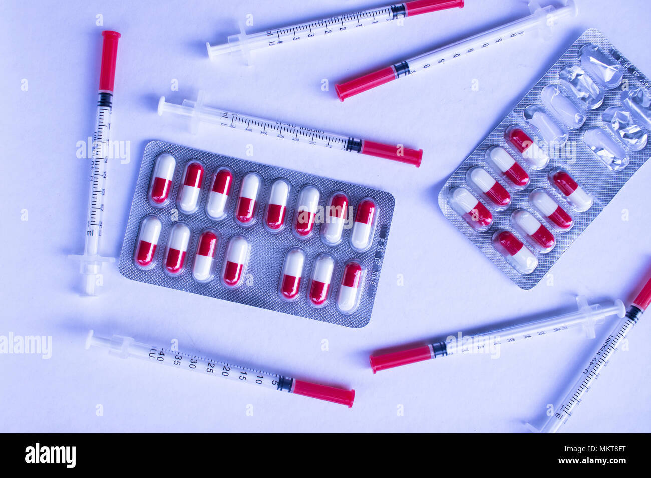 Medical prescription drug pills blister pack of red and white ...