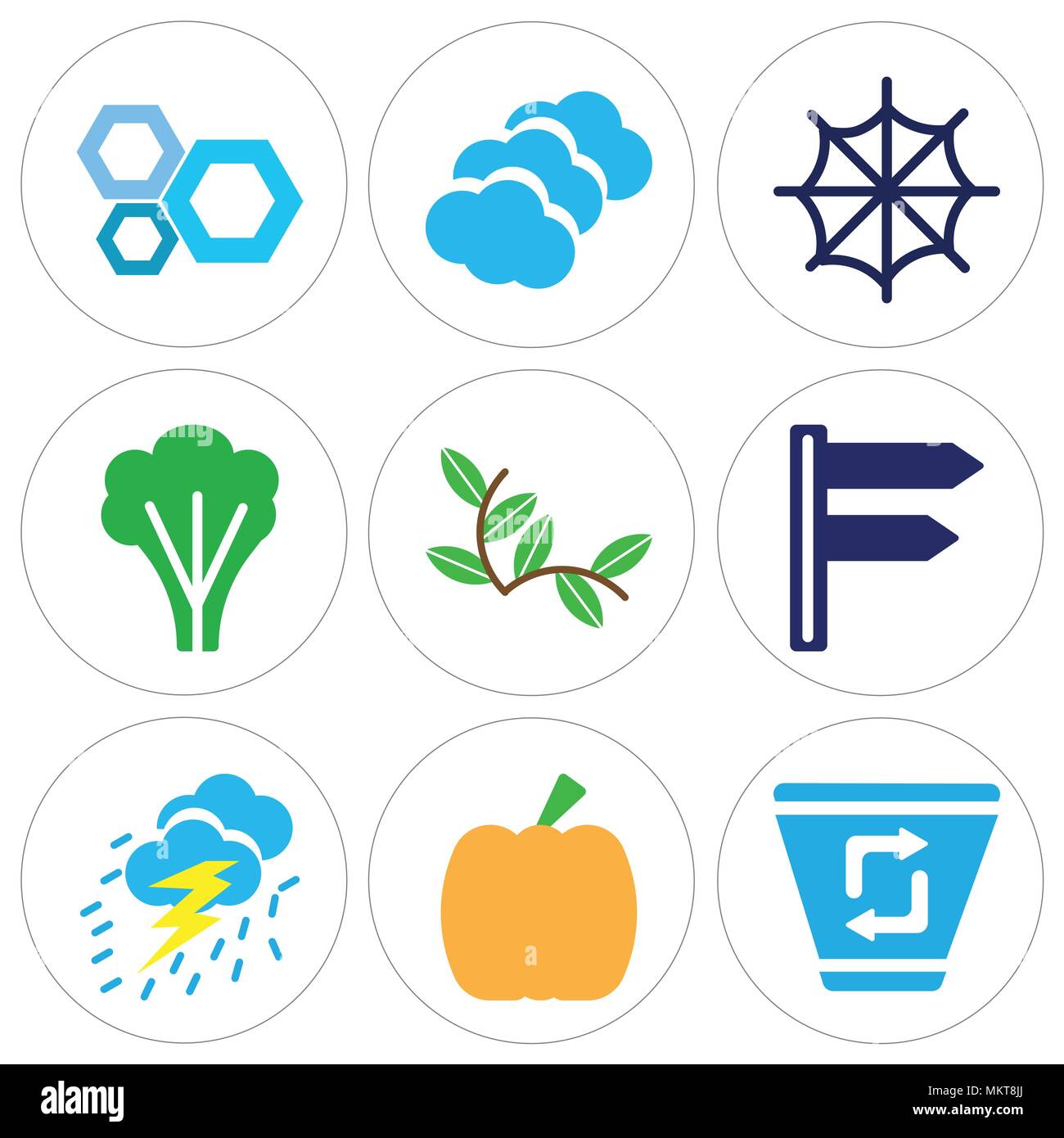 Set Of 9 simple editable icons such as Papelera, Giant Pumpkin, Storm ...