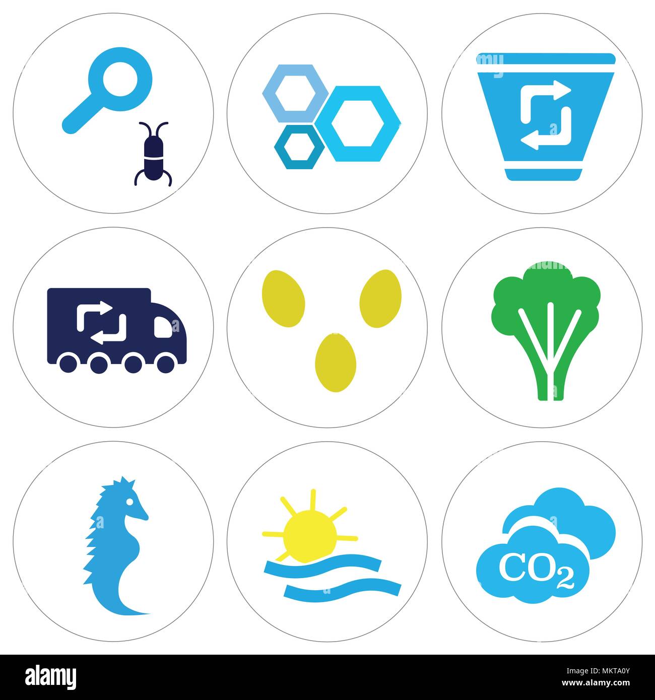Set Of 9 simple editable icons such as CO2 Cloud, Sea and Sun, Horse ...