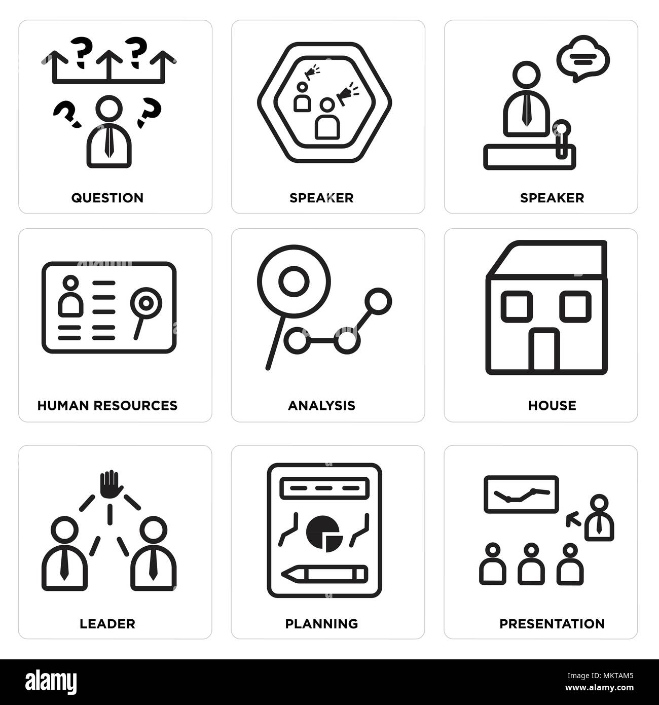 Set Of 9 simple editable icons such as Presentation, Planning, Leader ...