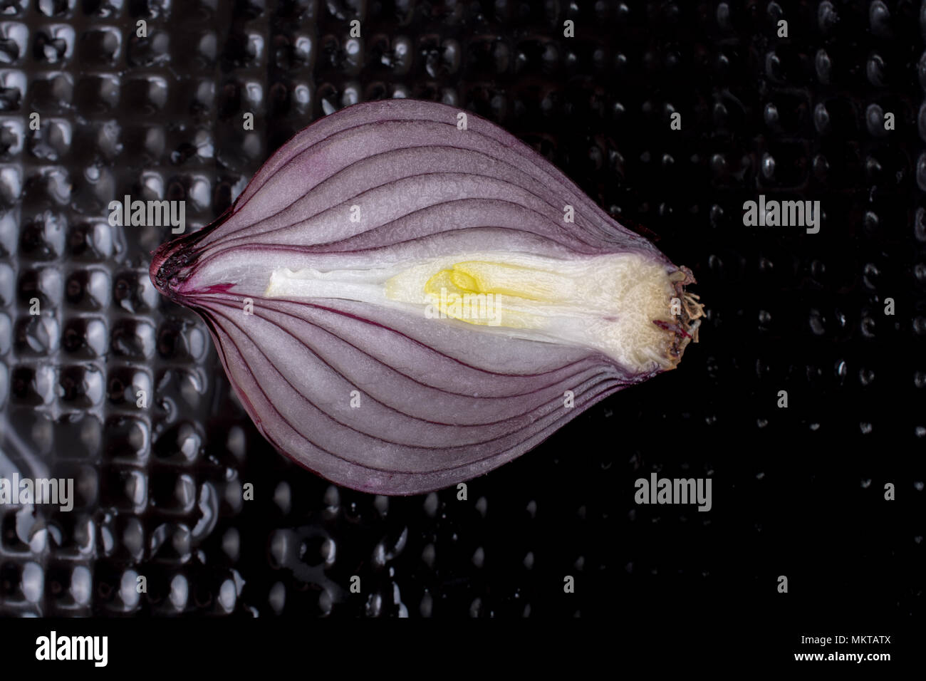 Red onion bulb cut in half on a certain background Stock Photo - Alamy