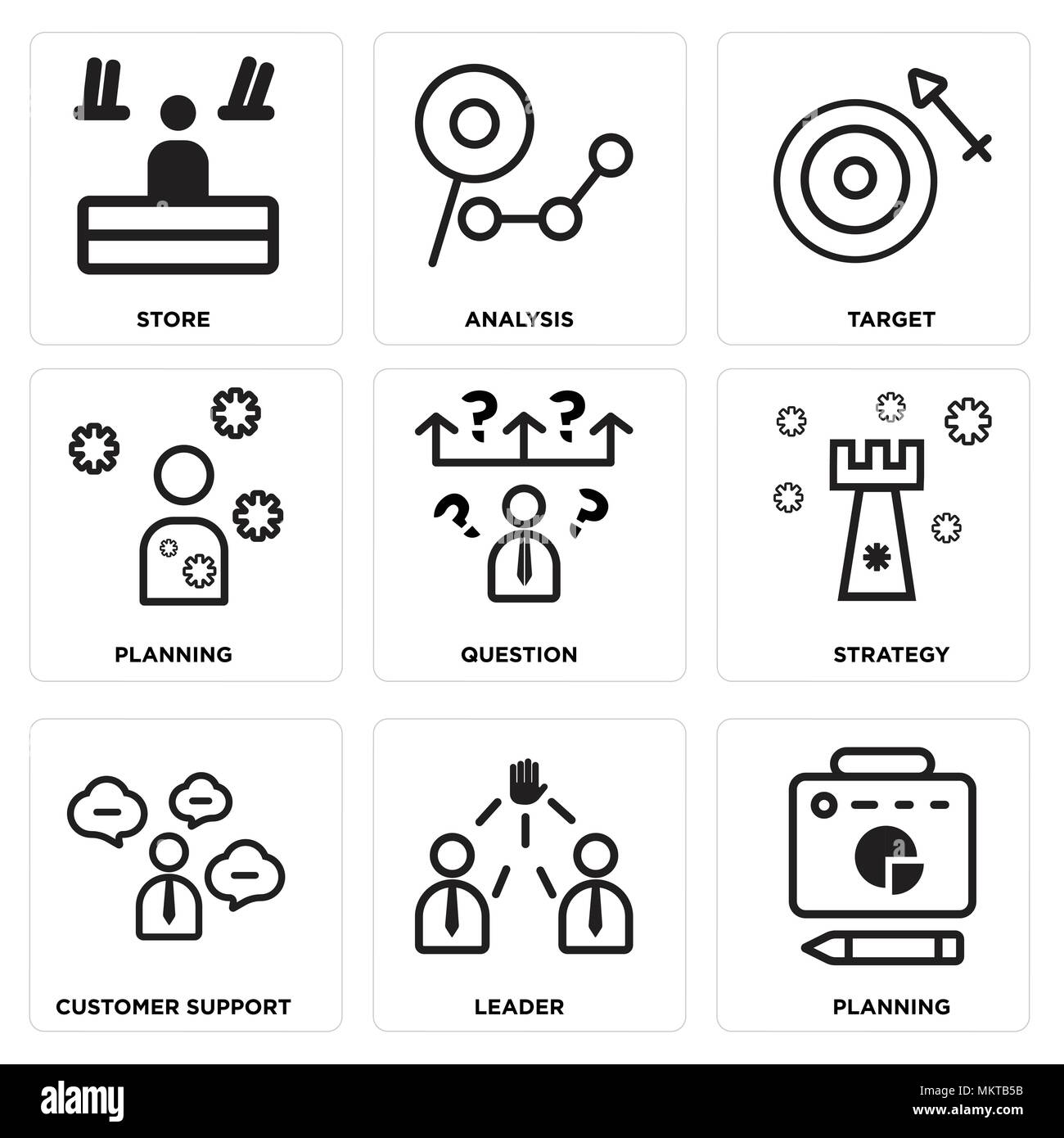 Set Of 9 simple editable icons such as Planning, Leader, Customer ...
