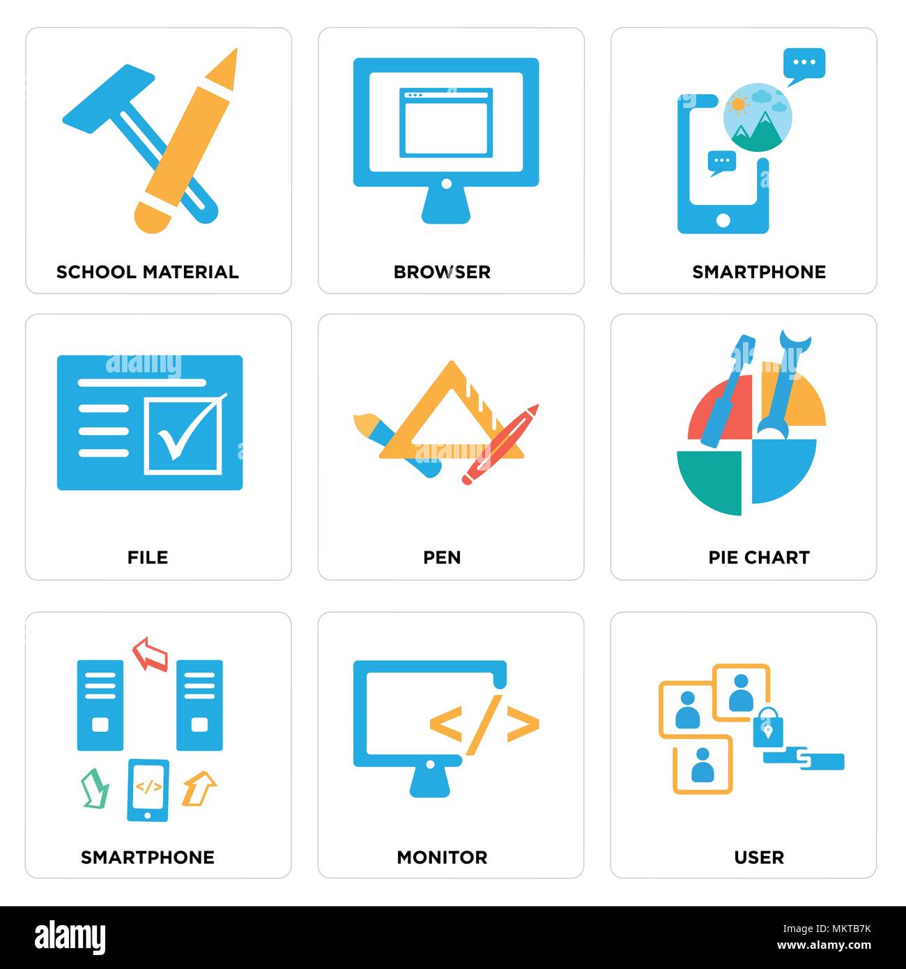 Set Of 9 Simple Editable Icons Such As User Monitor Smartphone Pie Chart Pen File Browser