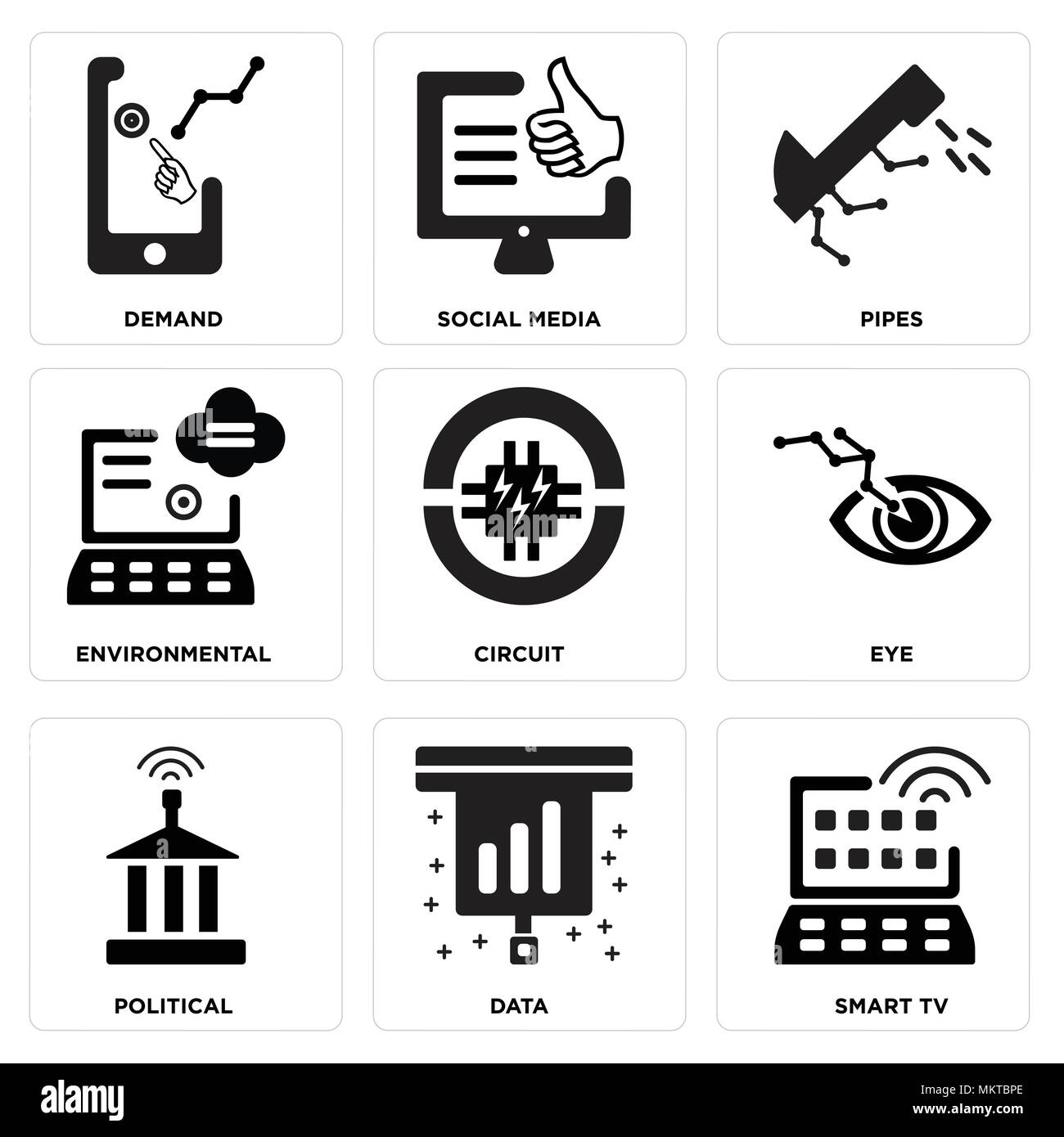 Set Of 9 simple editable icons such as Smart tv, Data, Political, Eye ...