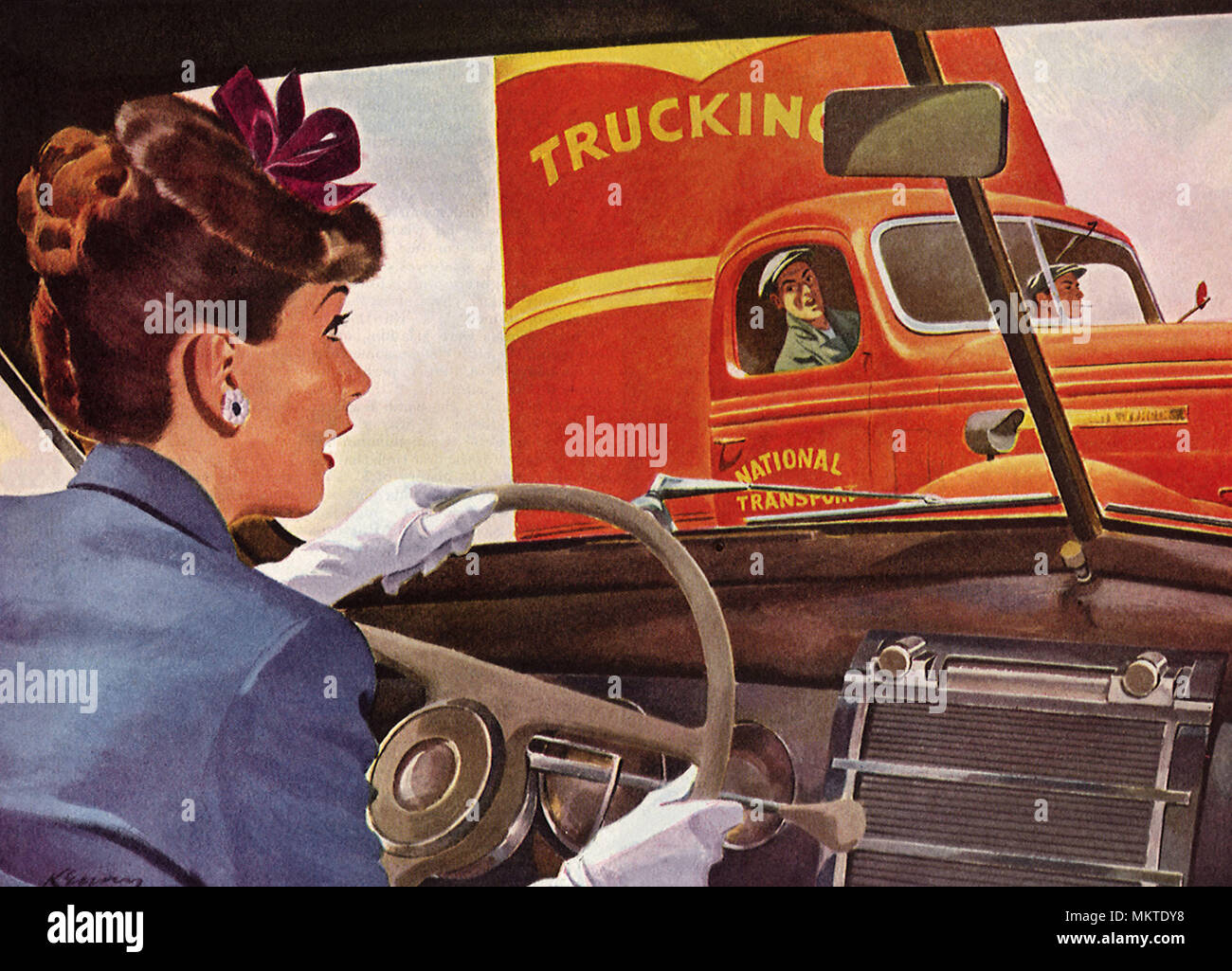 Woman in Car almost hit by Truck Stock Photo - Alamy