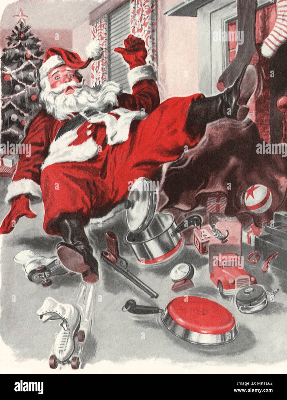 Santa trips over Toys Stock Photo - Alamy